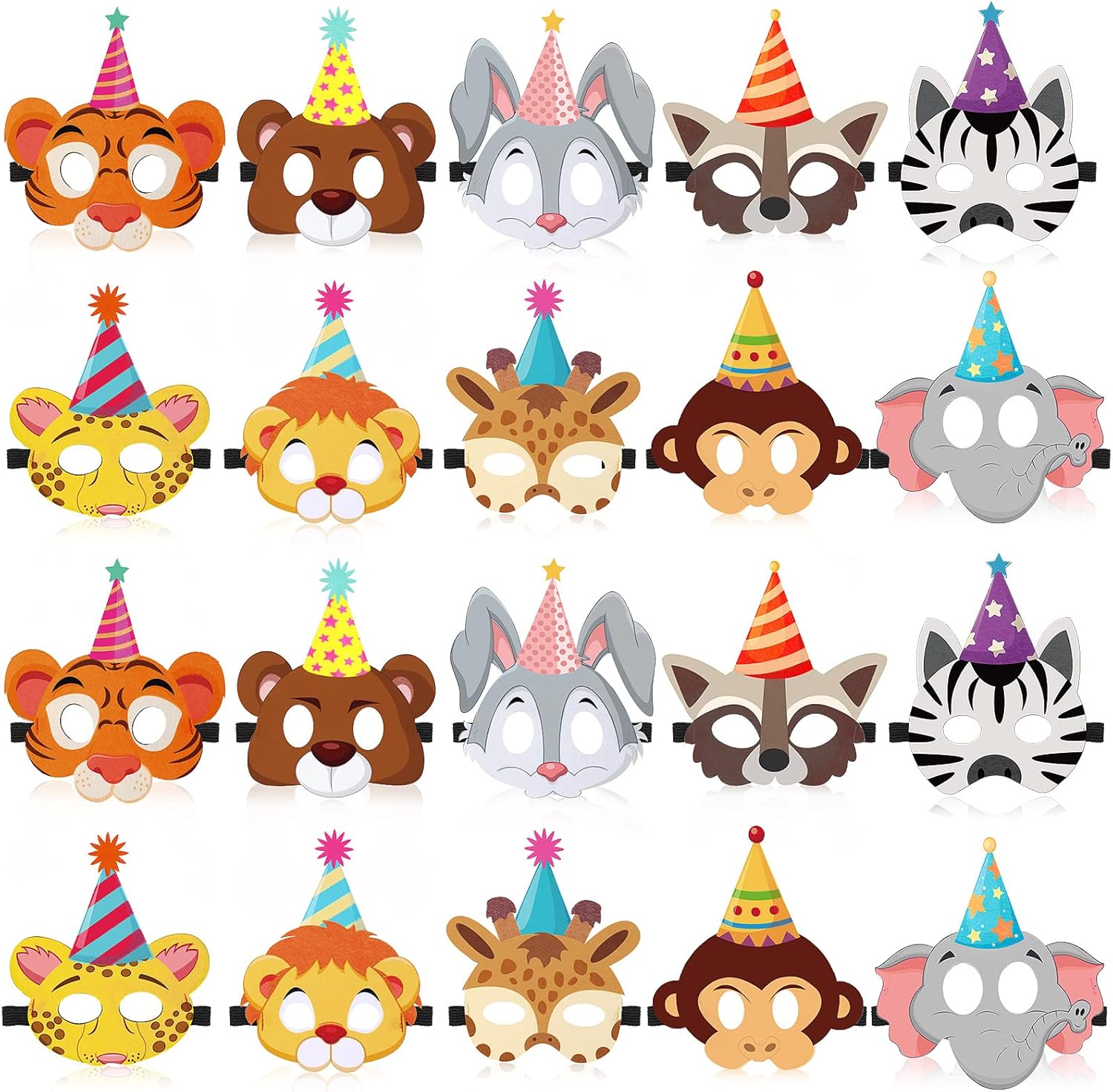 Tinlade - 20 máscaras de fieltro de animales para niños, safari, selva ...