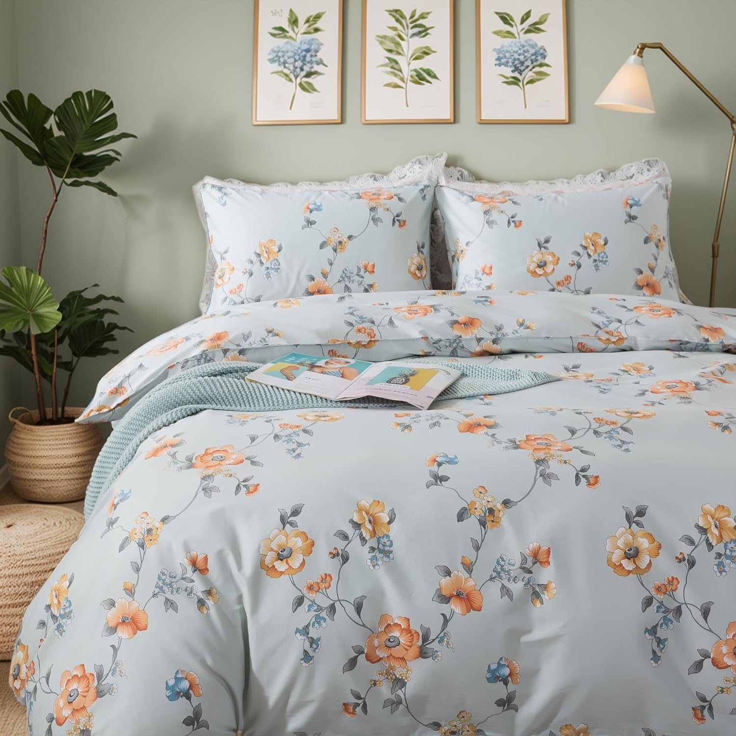 Amazon.com: Lemfux Full Size Duvet Cover, 3 Pieces Cotton Floral ...