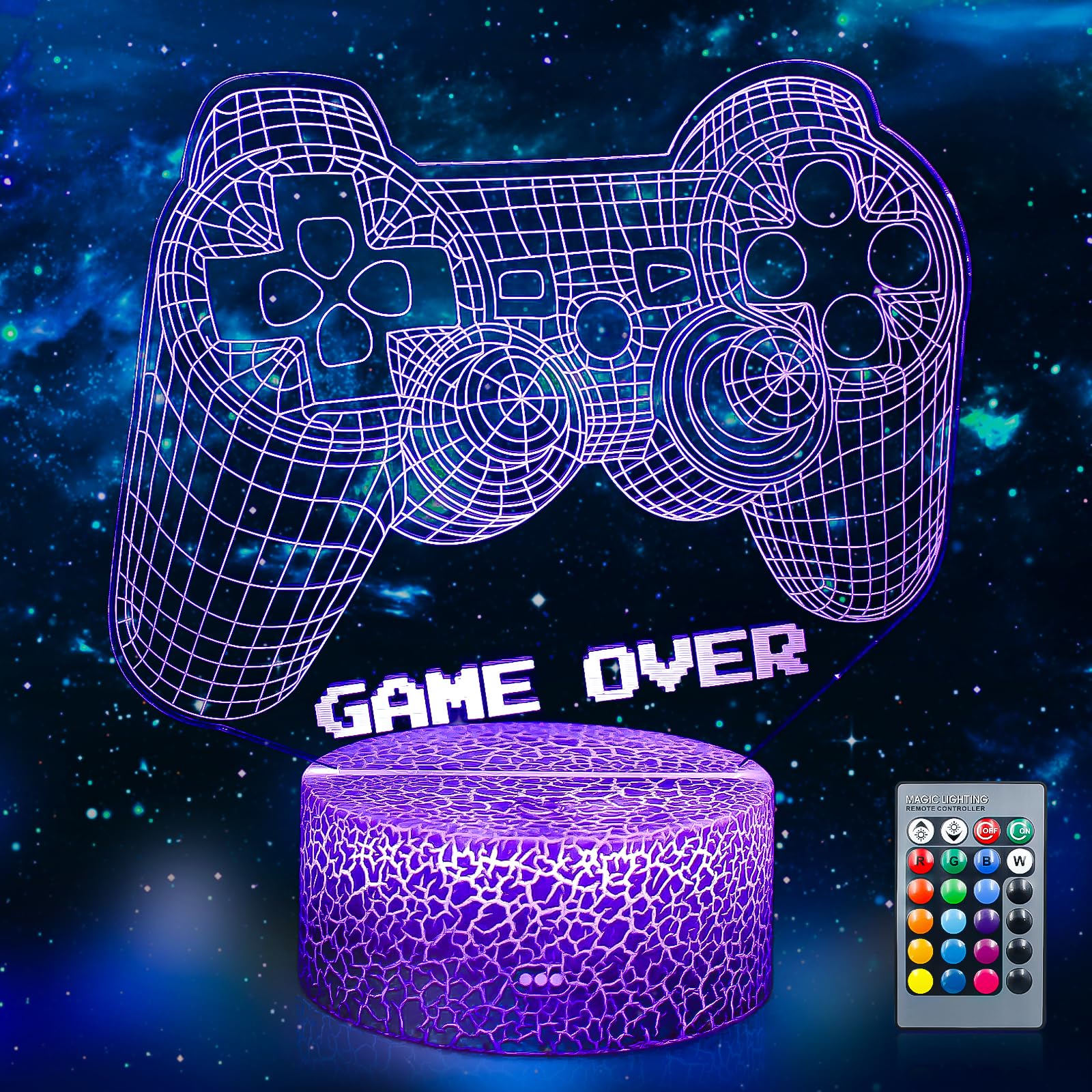 Lerelin Gamepad 3D Illusion Lamp LED Night Light, USB Powered 16 ...
