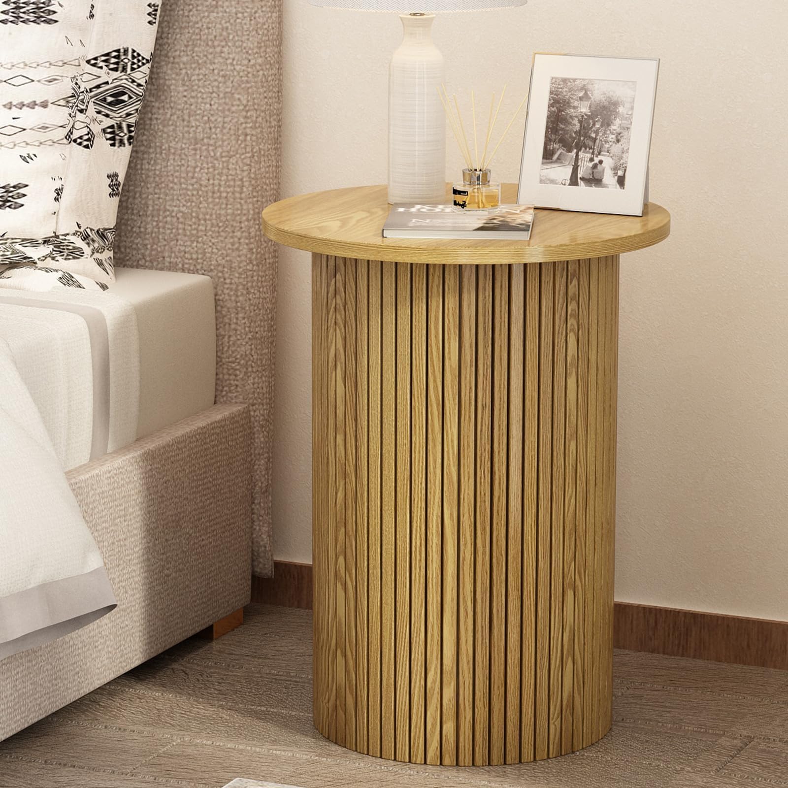 Snapklik.com : Round Fluted End Table, Small Accent Pedestal Side Table ...