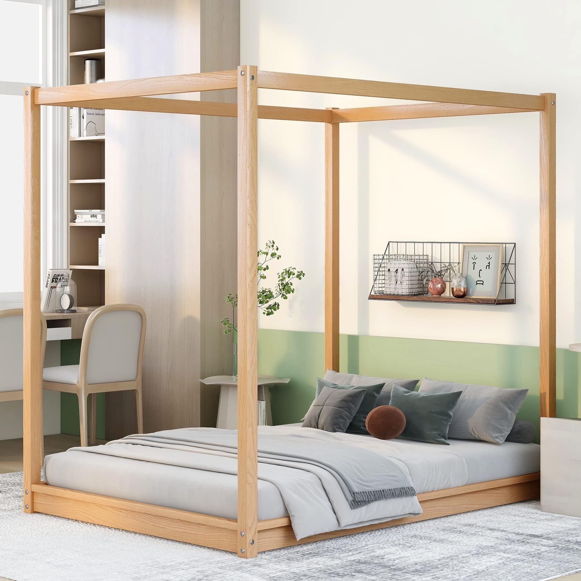 Amazon.com: Harper & Bright Designs Queen Canopy Bed Wood 4 Poster ...