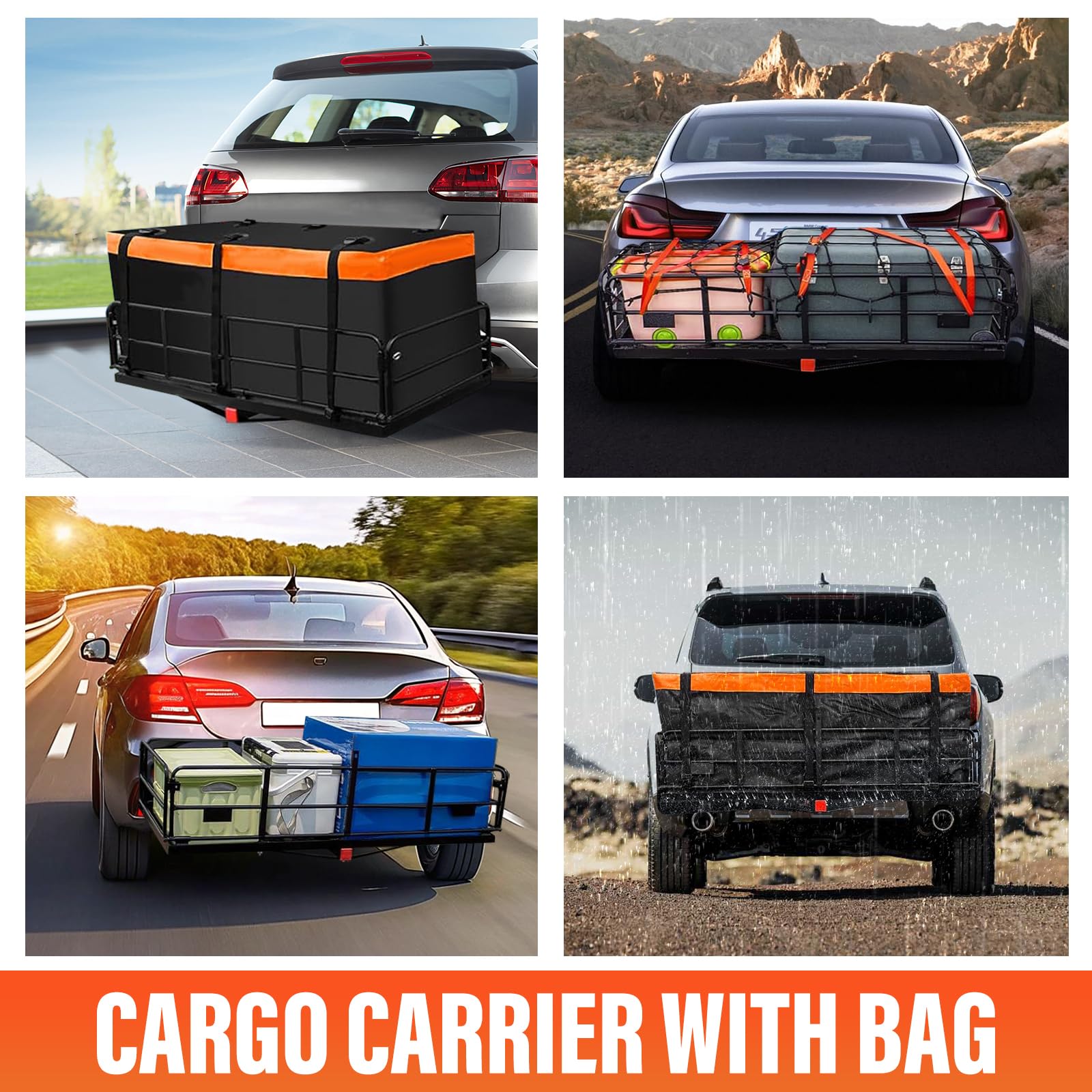 60"x24"x14" Heavy Duty Hitch Mount Cargo Carrier 500 Lbs Folding Rear ...