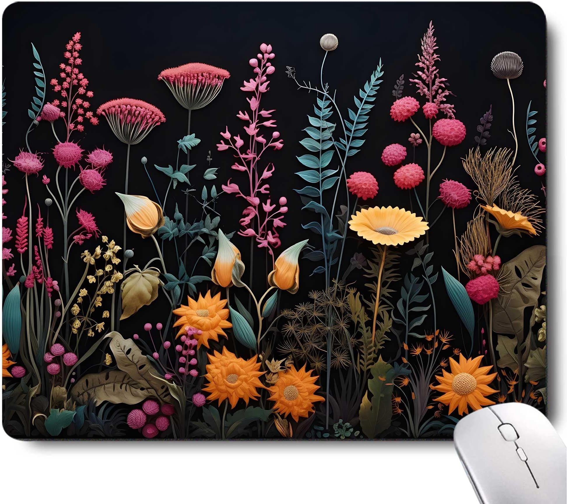 Amazon.com: Black Pink Beauty Flowers Plants Mouse Pad,Brightly Colored ...