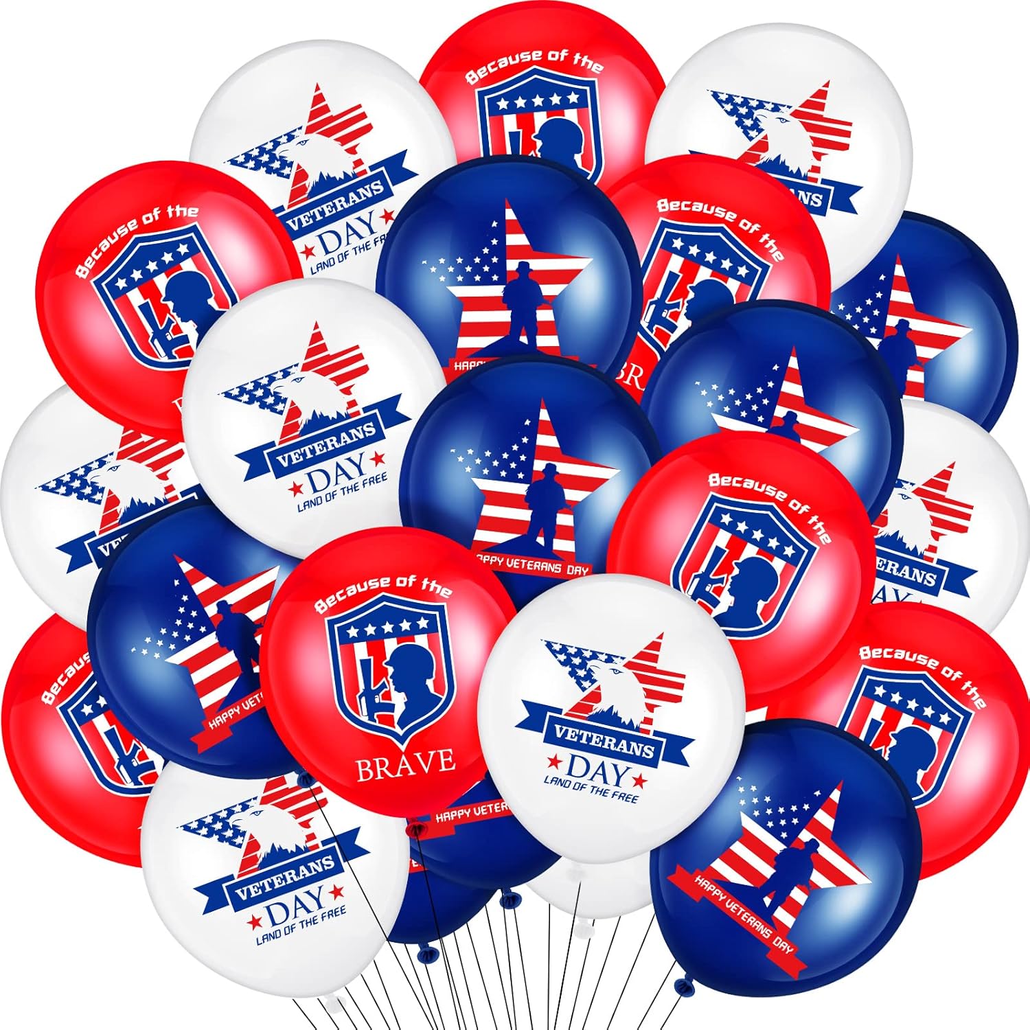 Amazon.com: 60 Pieces Veterans Balloons White Red and Blue Balloon ...