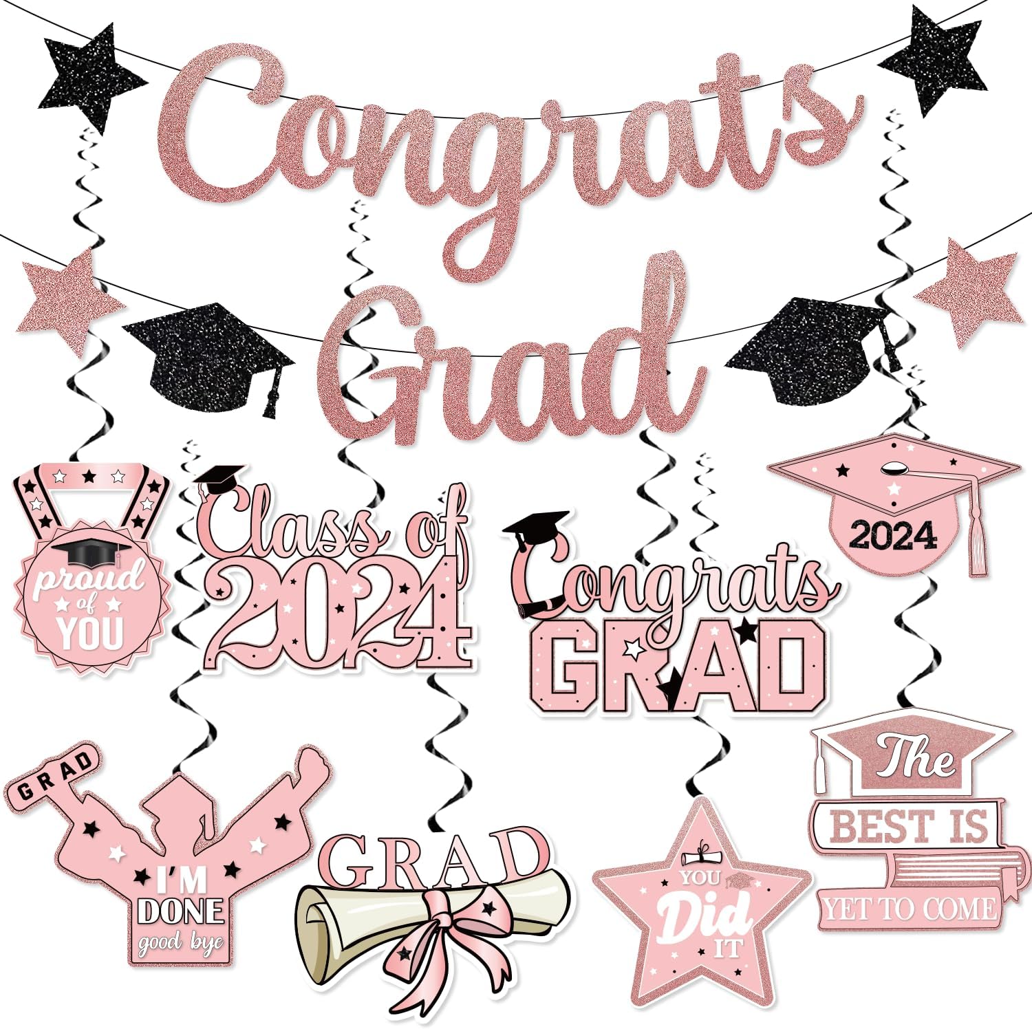 Amazon.com: Pink Graduation Decorations 2024, with 1pc Large Congrats ...