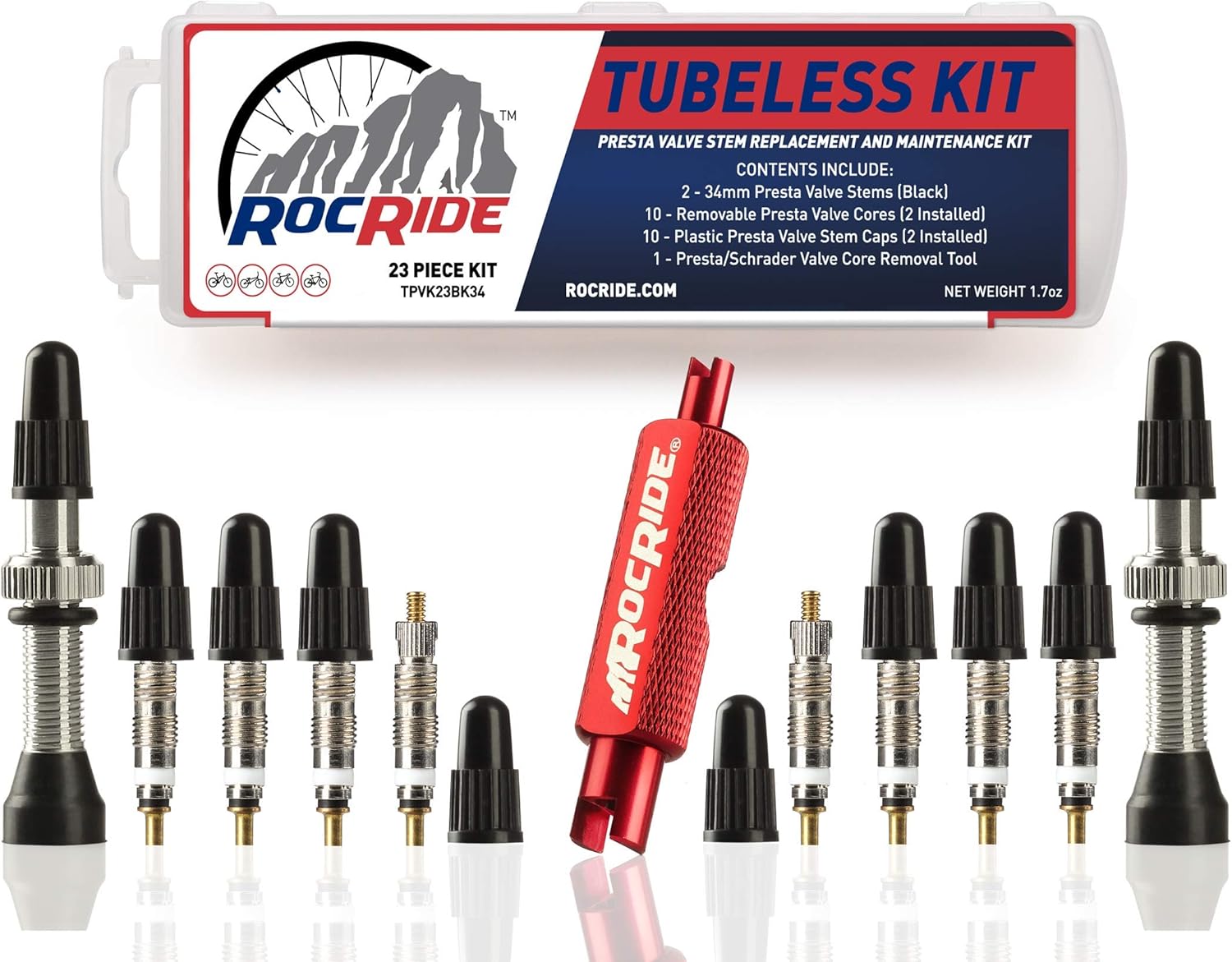 RocRide Tubeless Presta Valve Stem Kit for Bikes. Presta Valve Stems ...