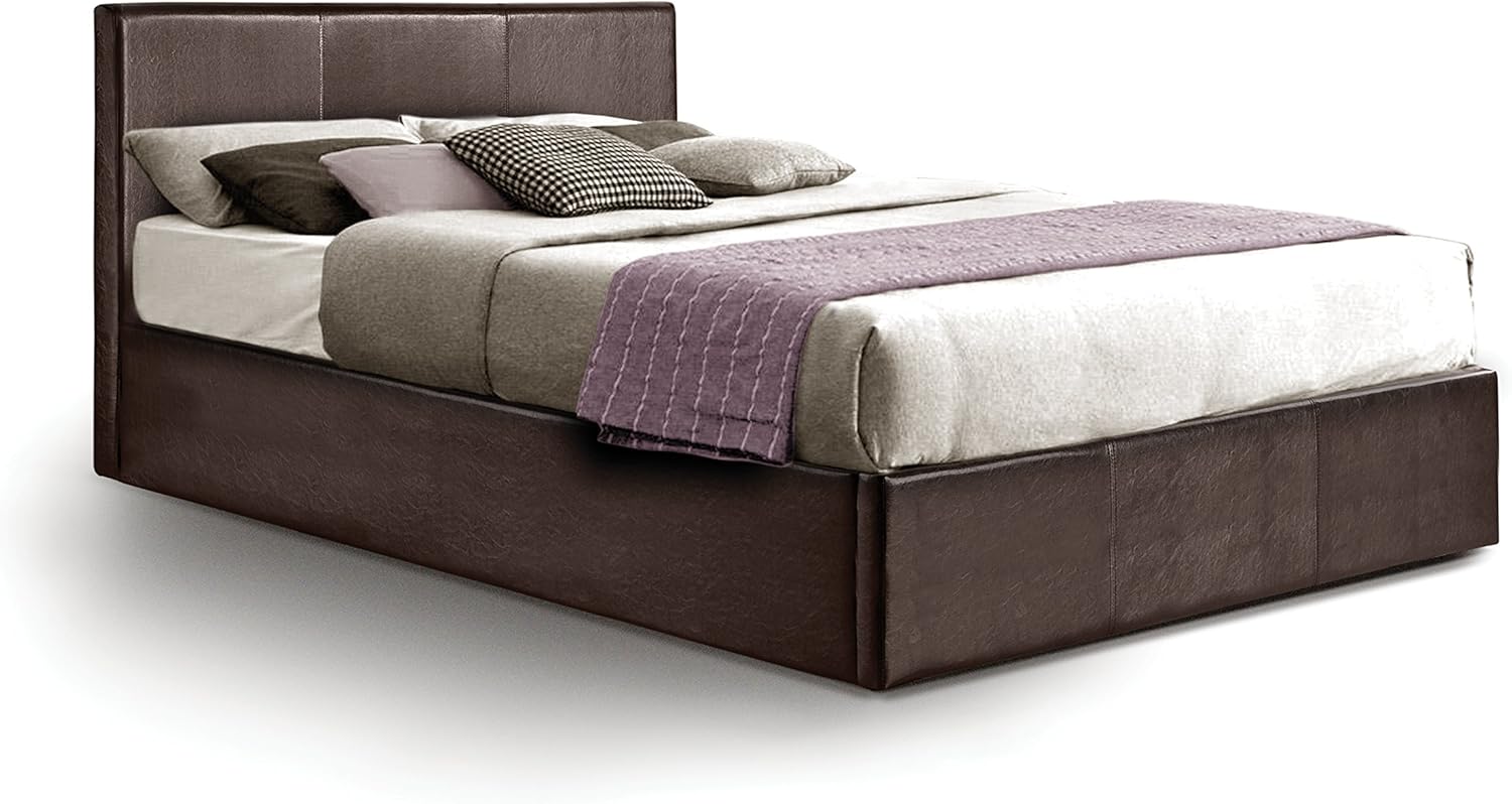 Ottoman Double Storage Bed Upholstered in Faux Leather, 4ft 6, Brown ...
