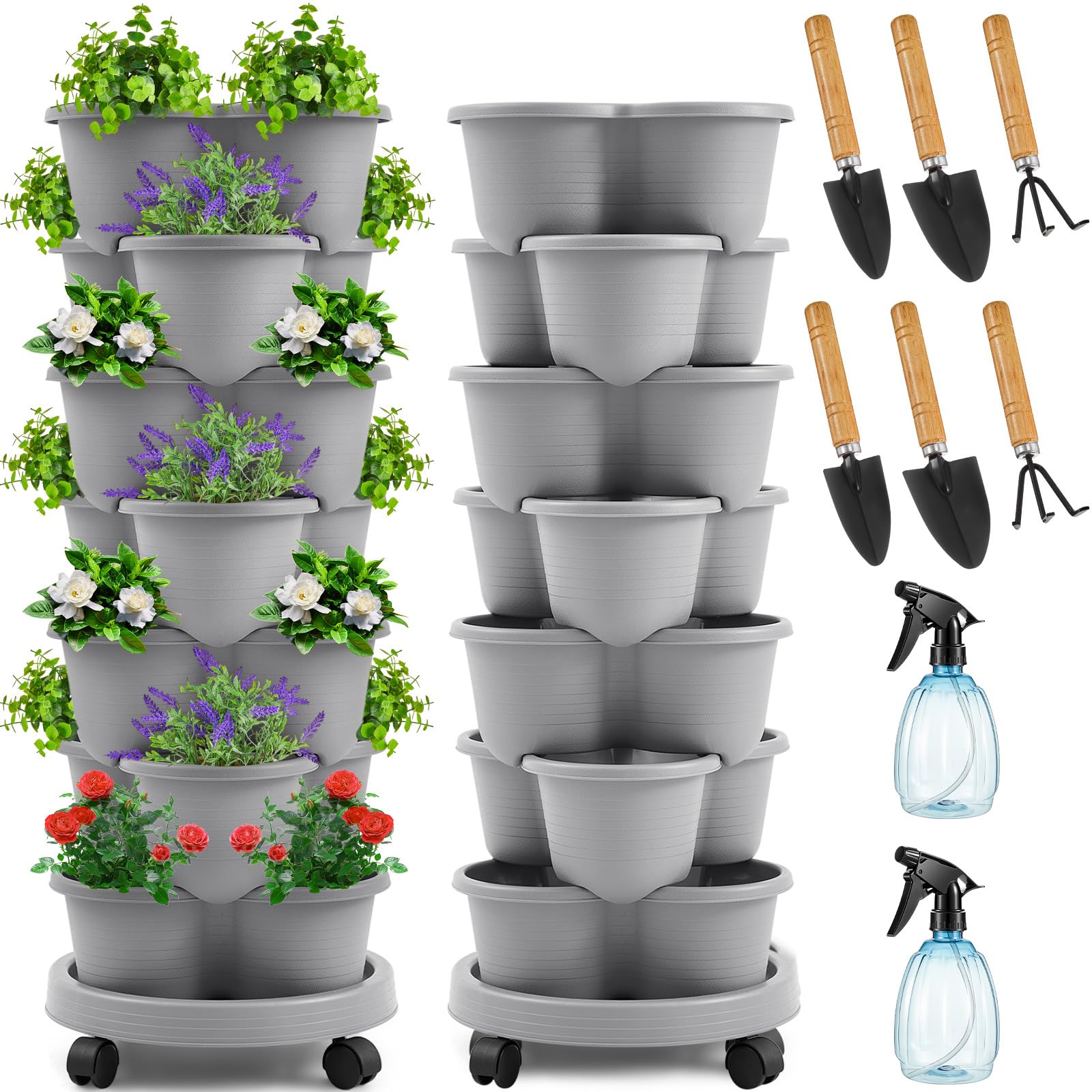 Amazon.com: Umigy 2 Set of 7 Tier Stackable Vertical Planters with ...