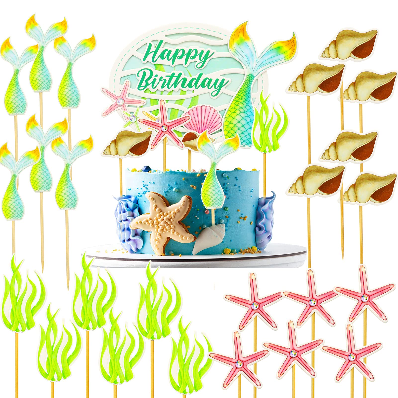 Buy 25 Pieces Mermaid Cupcake Toppers Glitter Mermaid Theme Birthday ...