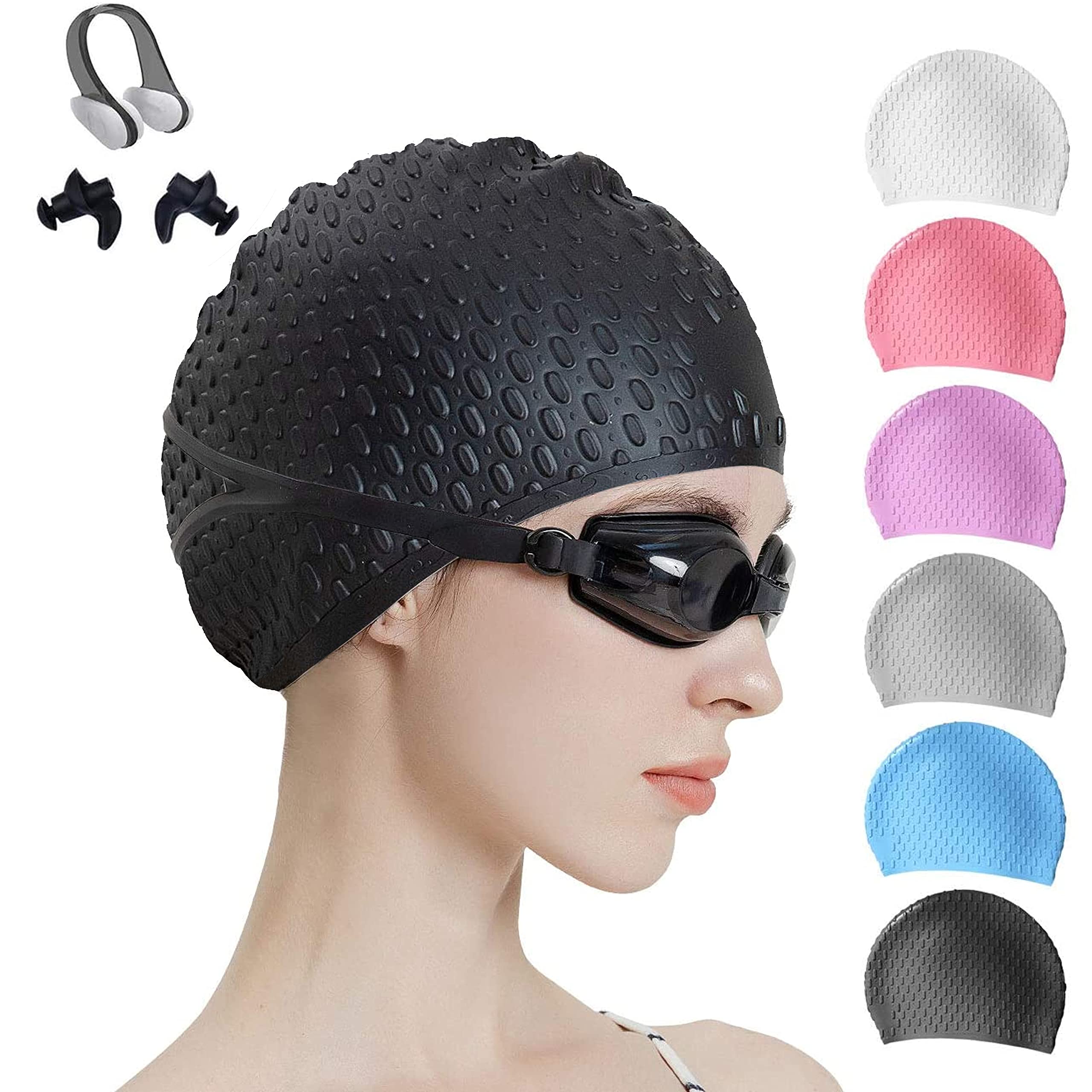 Tripsky Silicone Swim Cap,Comfortable Bathing Cap Ideal for Curly Short ...