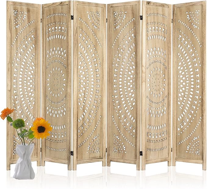 Amazon.com: Salfanre Room Divider 6 Panel, Wood Carved Privacy Screens ...