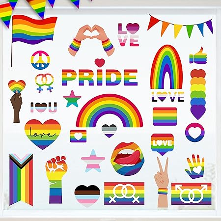 Amazon.com: Mfault 48PCS Gay Pride LGBTQ Rainbow Window Clings 9 Sheets ...
