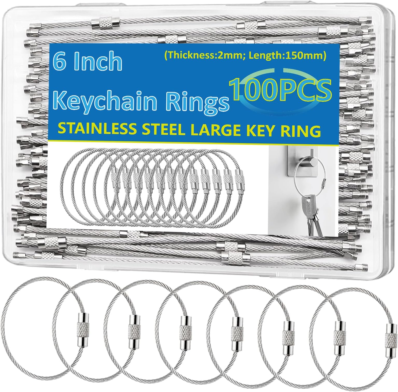 Amazon.com: BESSEEK 20pcs Stainless Steel Wire Keychain Cable Key Ring ...
