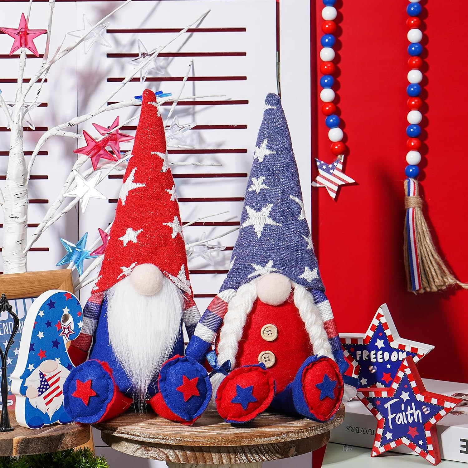 Amazon.com: ALLYORS 4th of July Patriotic Gnomes with 3 Wooden ...
