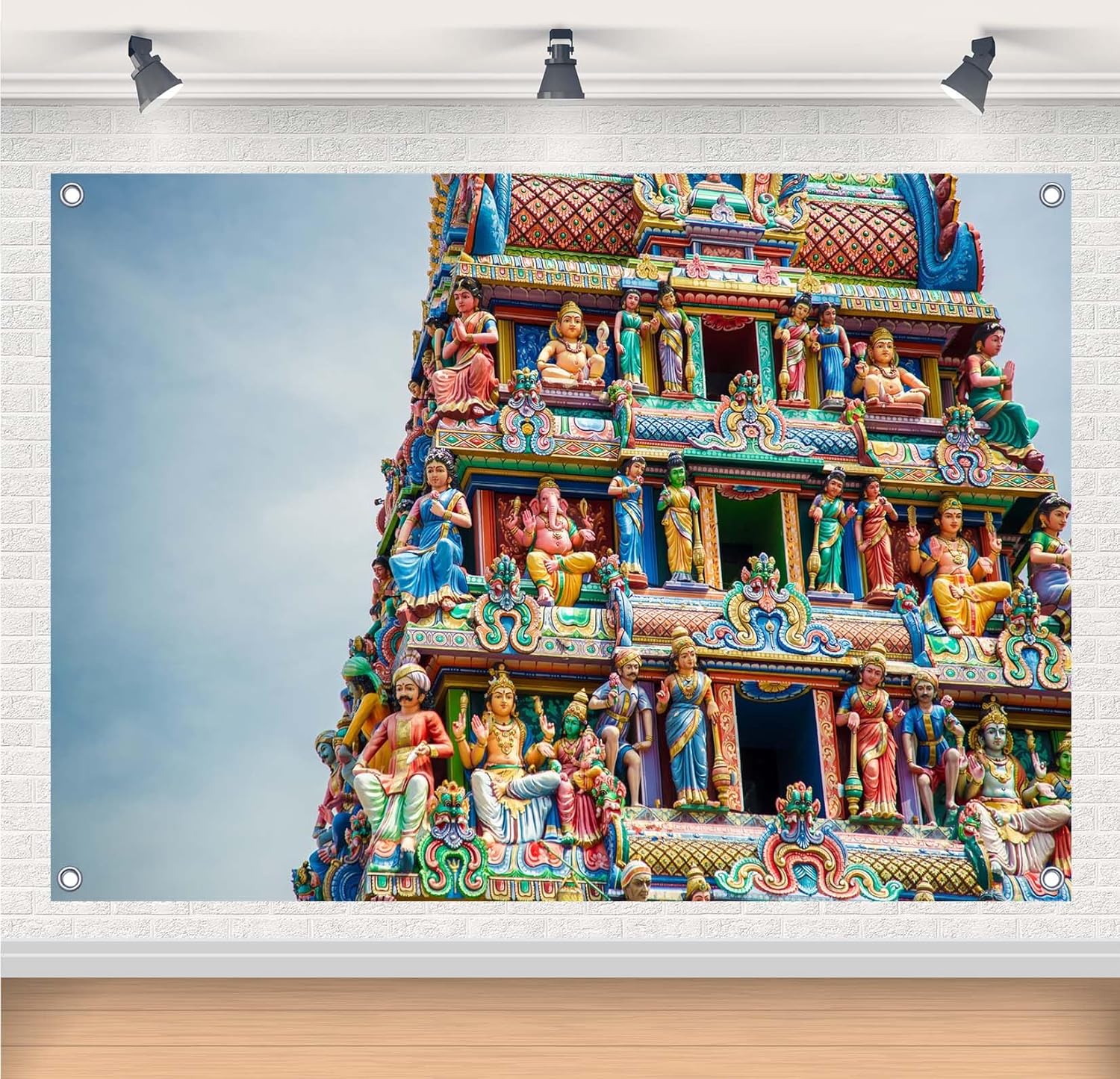 Amazon.com : Gorpic 5x3ft Fabric Indian Hindu Temple Backdrop Carved ...