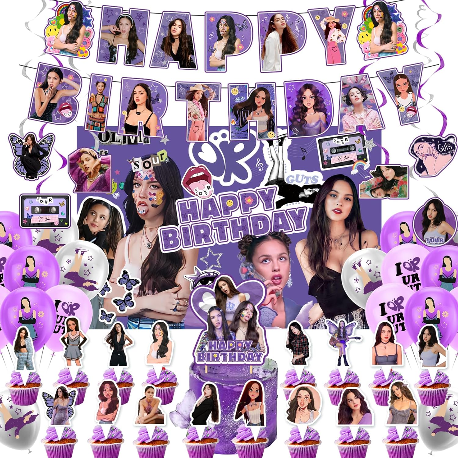 Amazon.com: 43 PCS Purple Singer Birthday Decorations, Merch Background ...