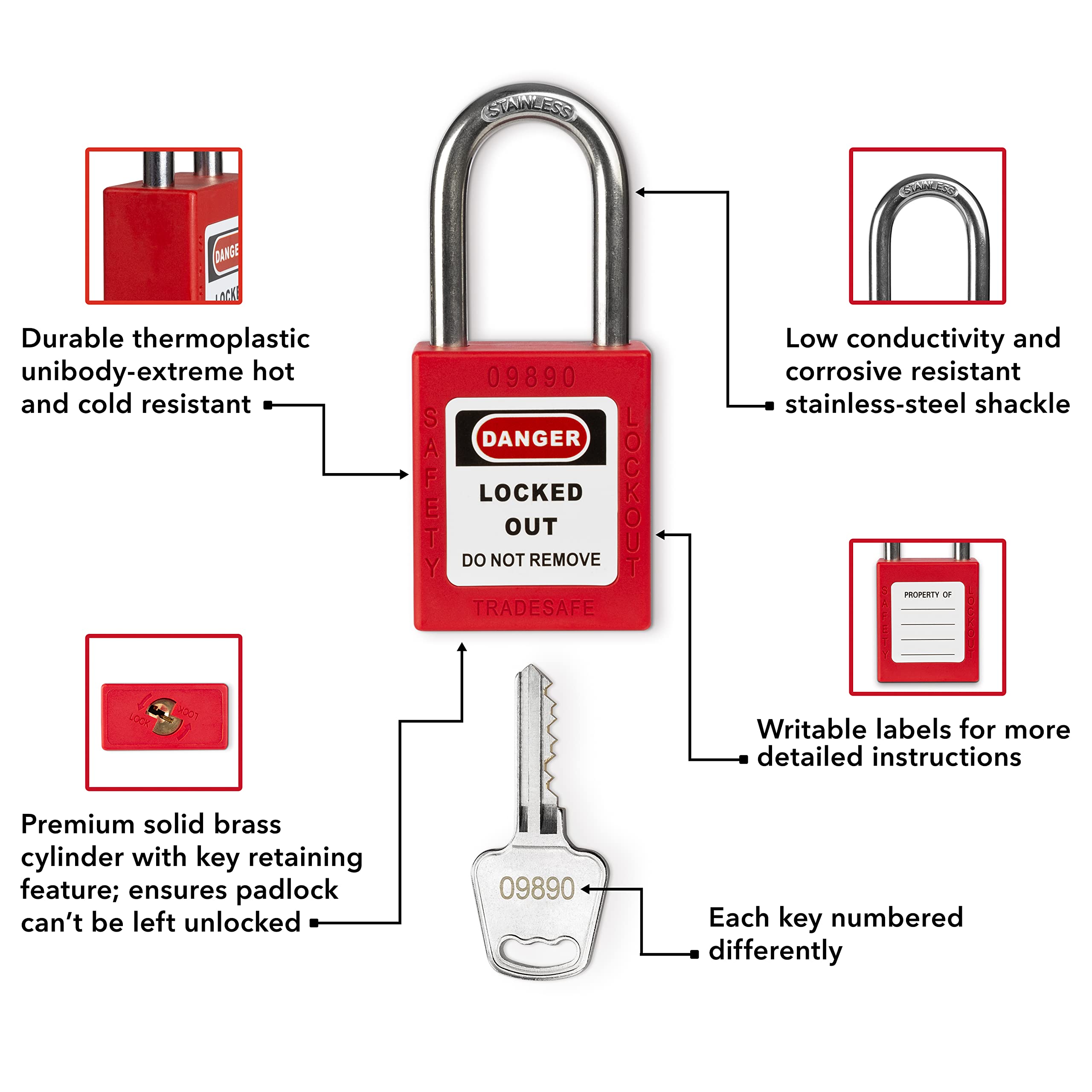 TRADESAFE Lockout Tagout Locks, 7 Safety Locks Keyed Differently, Lock ...