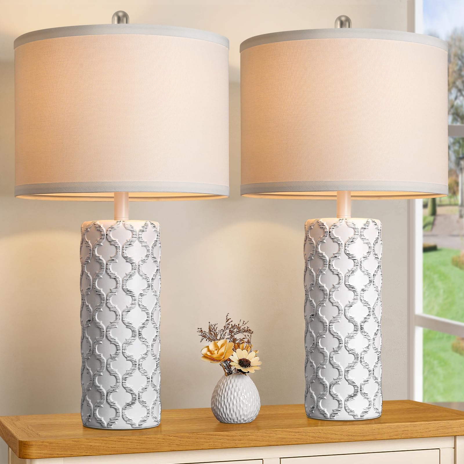 AUZONIMICS Farmhouse Table Lamps with Dual USB Charging Ports, 27.5 ...
