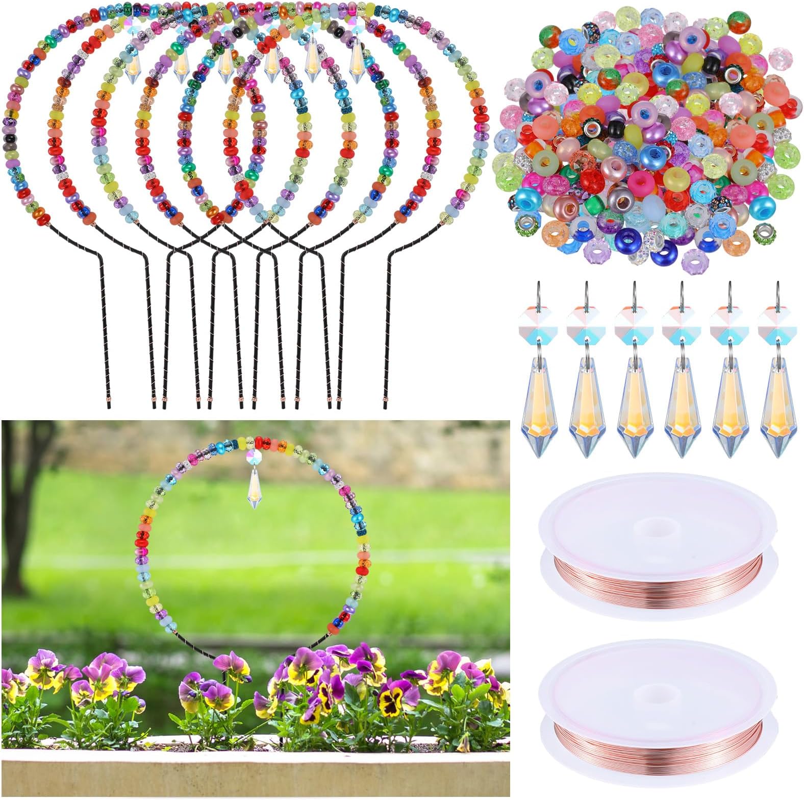 Amazon.com: Wonderjune 374 Pcs Beaded Garden Stakes DIY Fairy Wand ...
