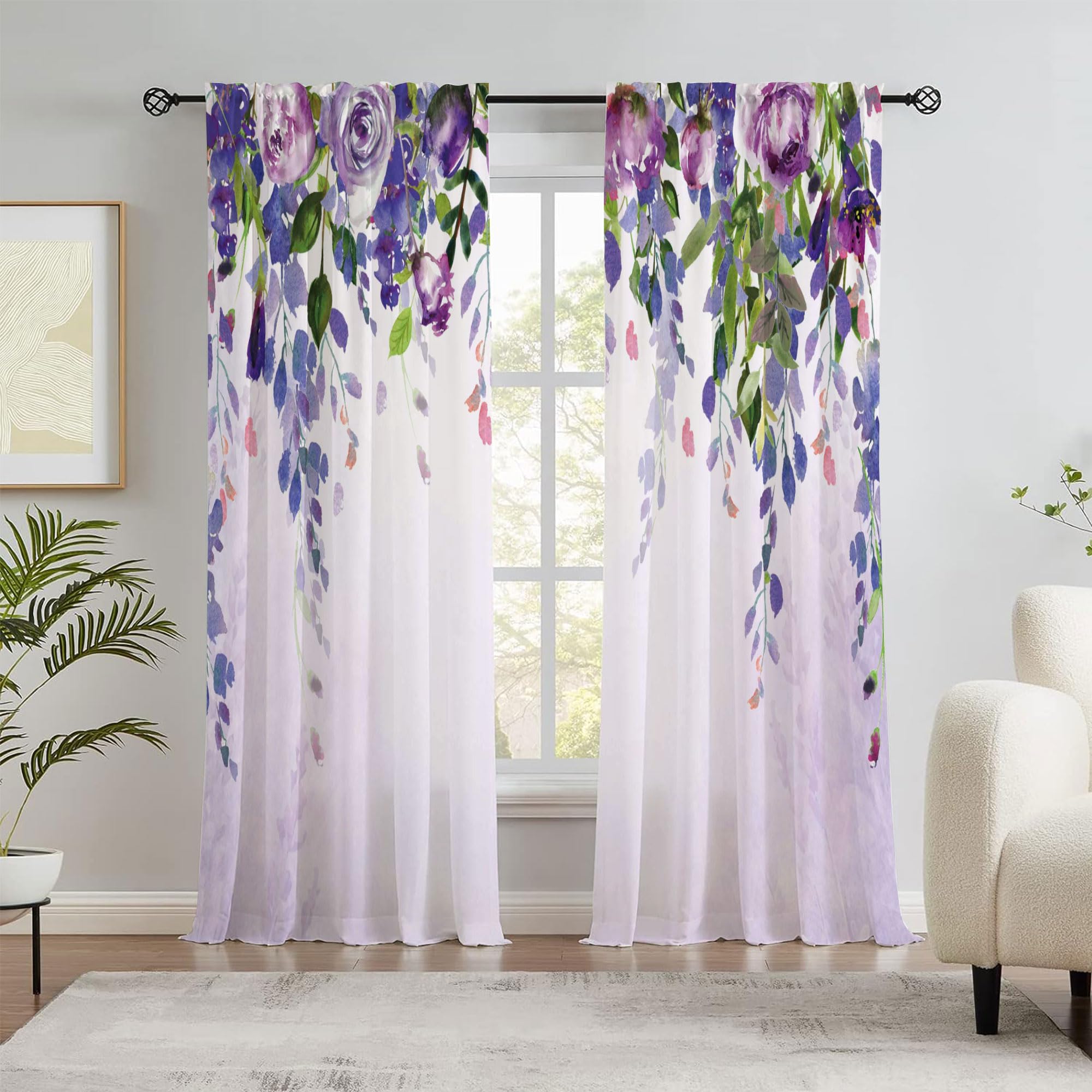 Amazon.com: Printed House Sheer Curtains Panels Voile Rod Pocket Semi ...