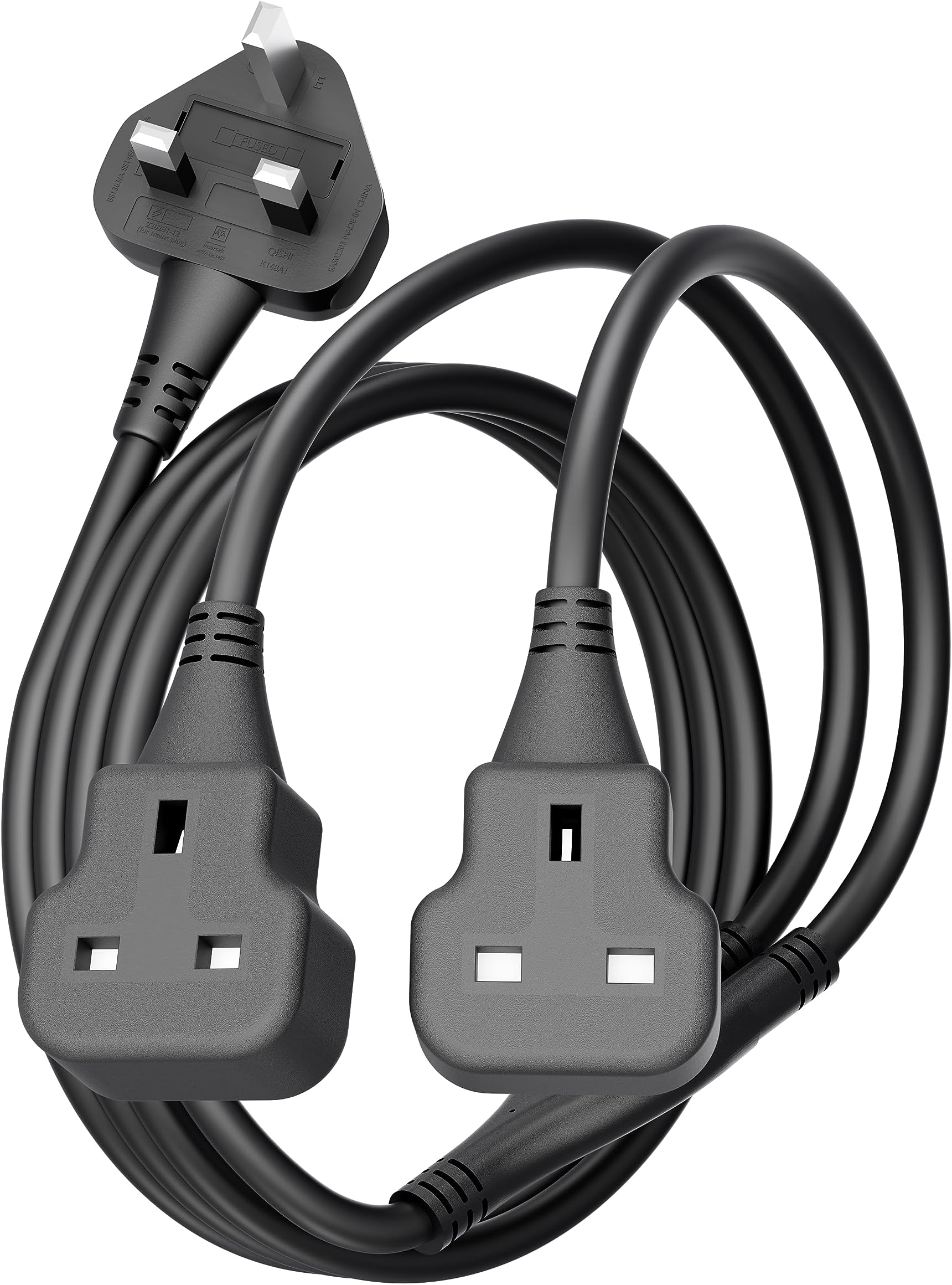 TISDLIP 2 Socket Extension Lead, 5 Metres Black Sturdy Long Extension ...