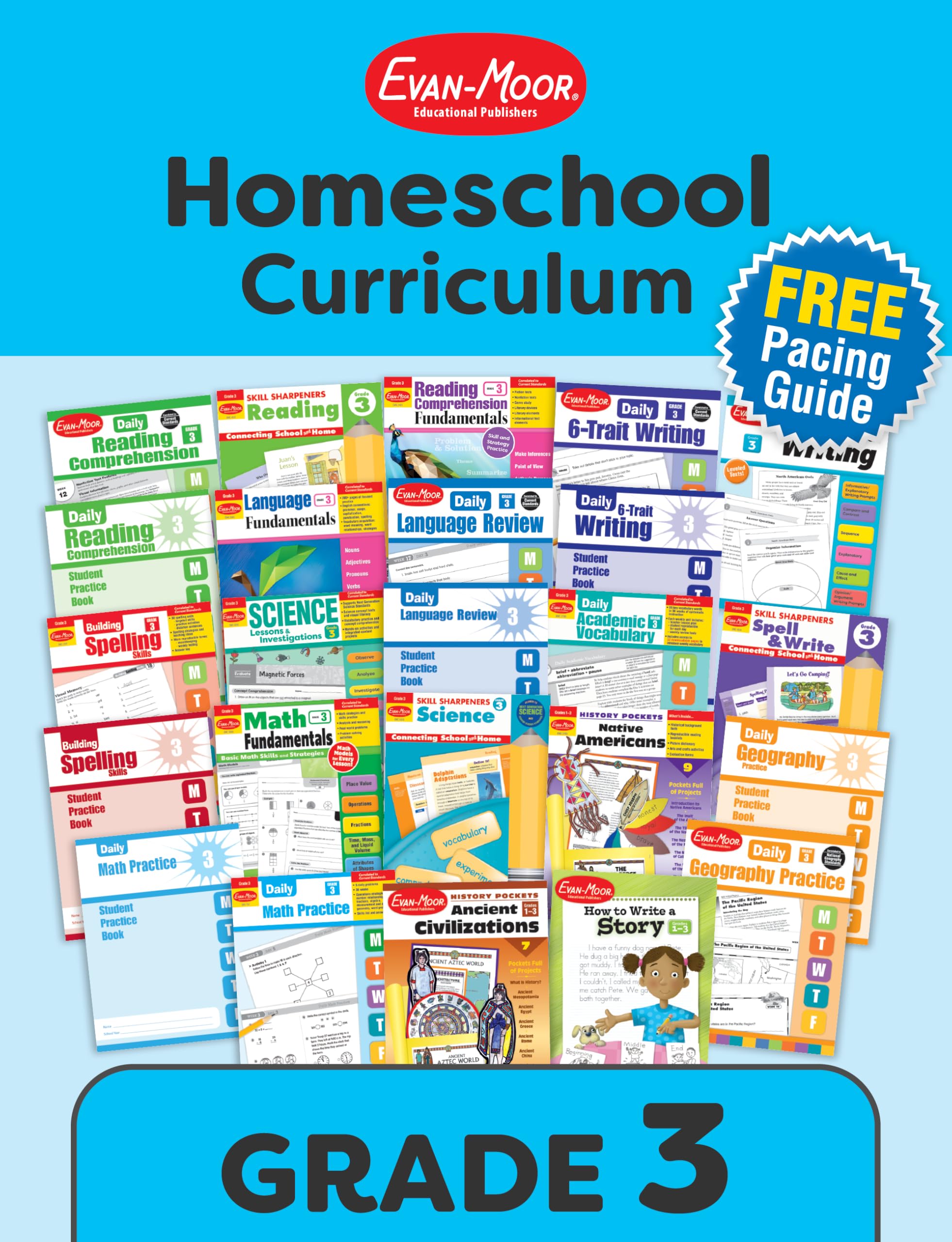 Evan-Moor Homeschool Curriculum, Grade 3, Bundle of 24 Workbooks ...