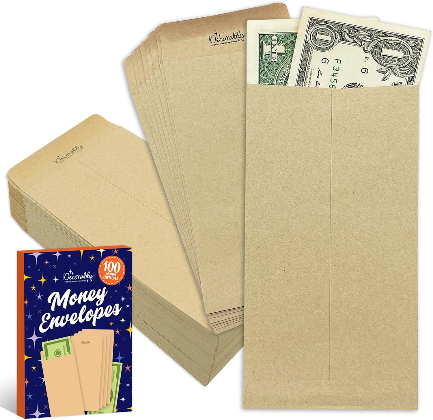 Amazon.com : Decorably 100 Pack Kraft Small Money Envelopes for Cash, 3 ...