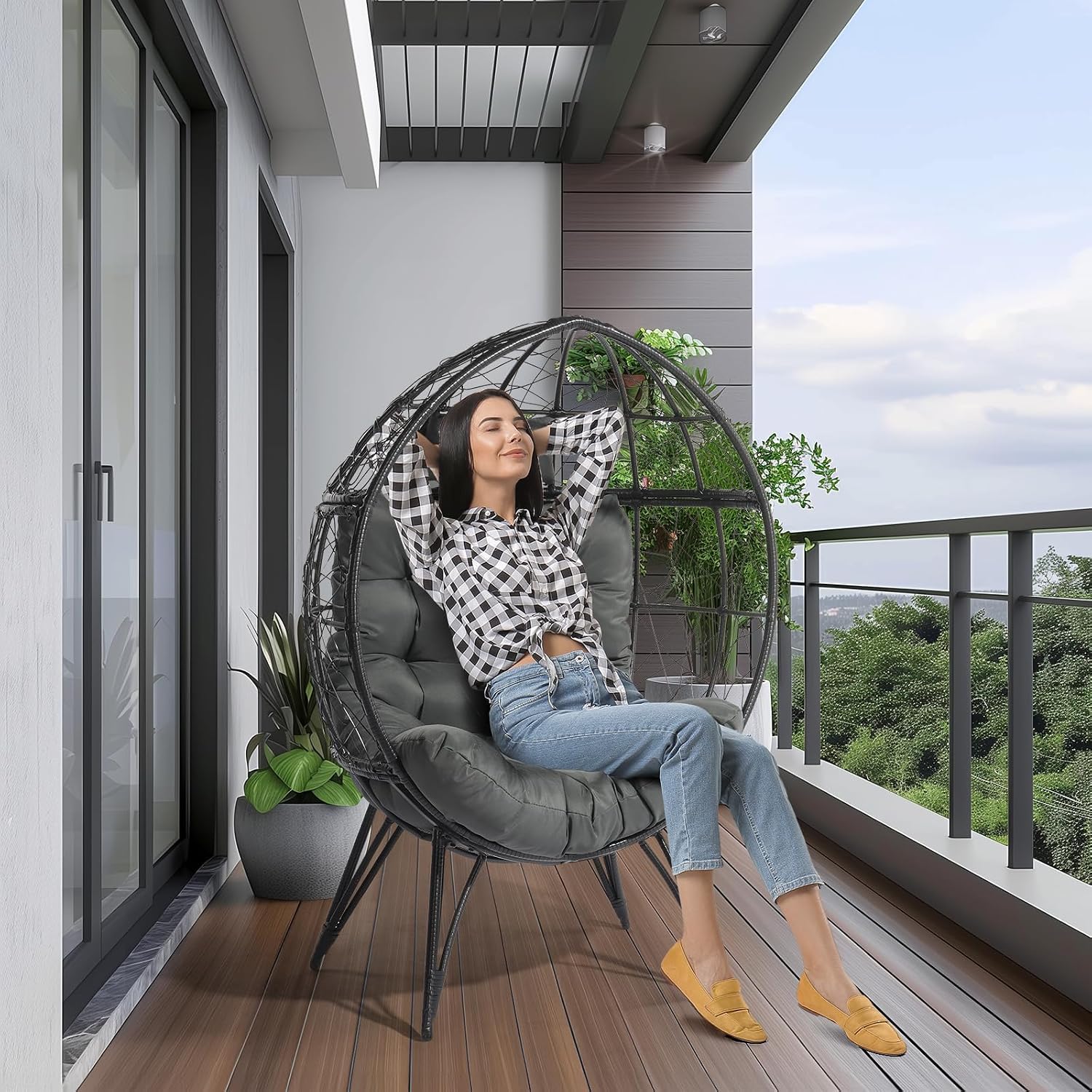 Amazon.com : Egg Chair - Oversized Wicker Egg Basket Chair with Cushion ...