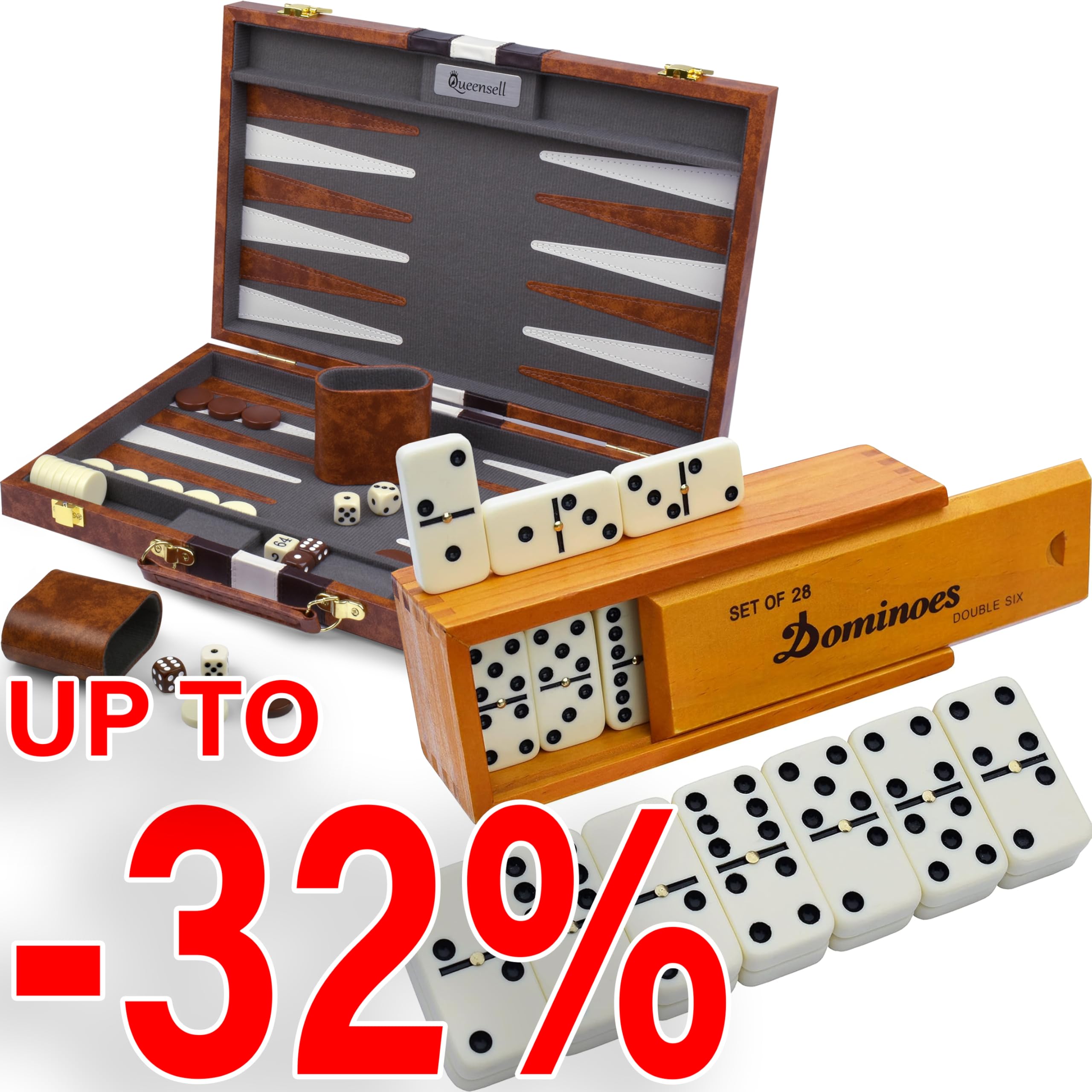 Amazon.com: Queensell Dominoes Double 6 + Leather Backgammon Set : Toys & Games