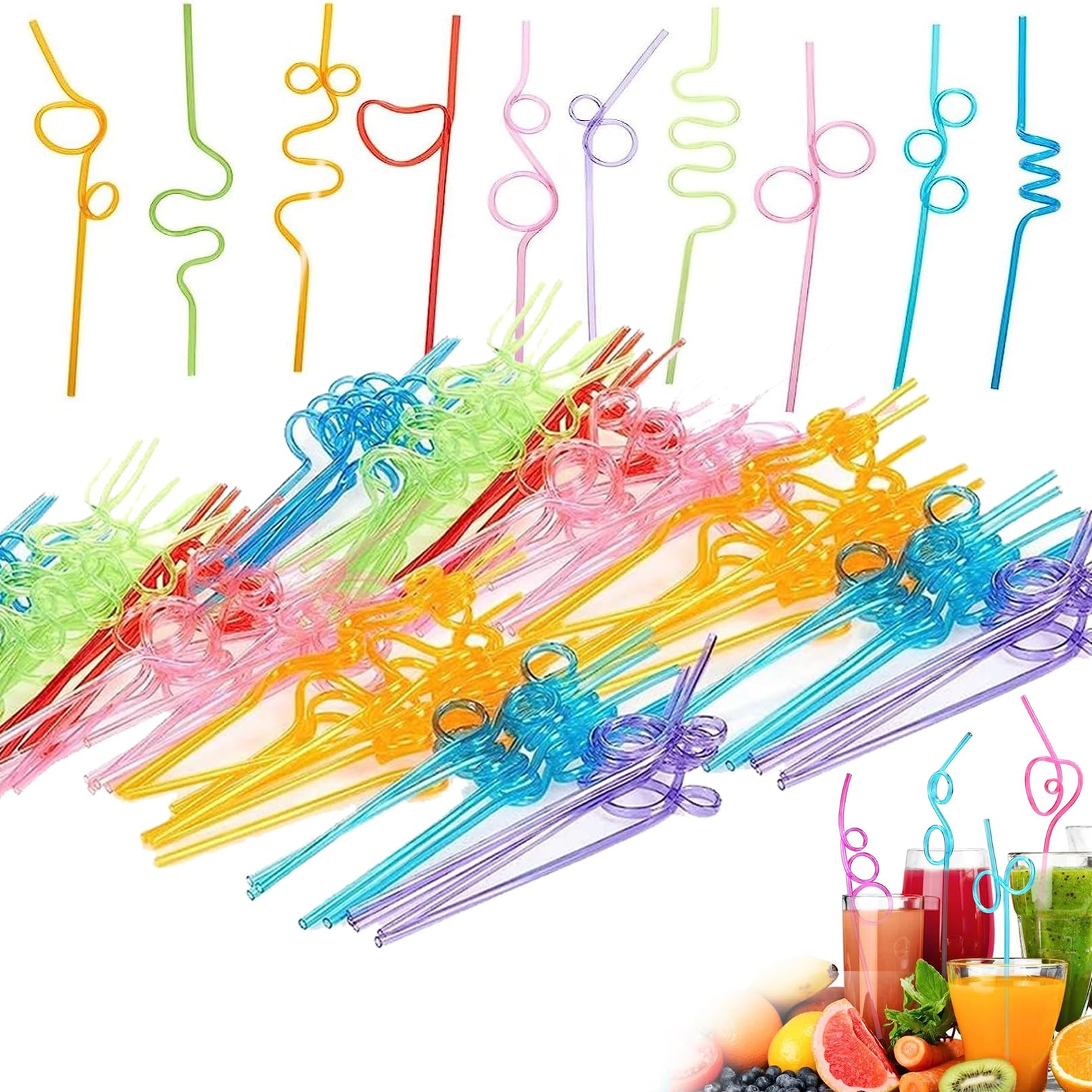 30 Pcs Funny Crazy Silly Straws for Kids,Crazy Loop Straws, Colorful Twist Silly Spiral Drinking ...