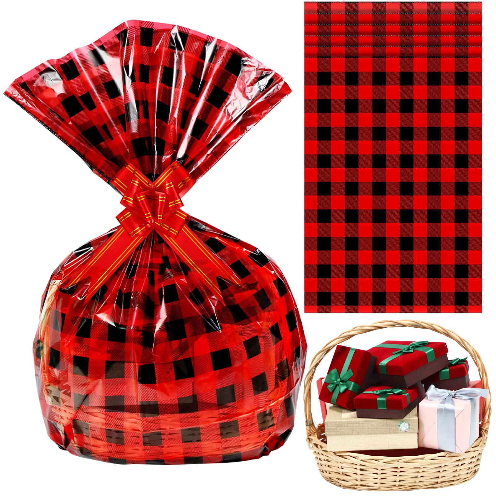 Amazon.com: Zonon 20 Pcs Christmas Cellophane Bags Basket Bags Printed ...
