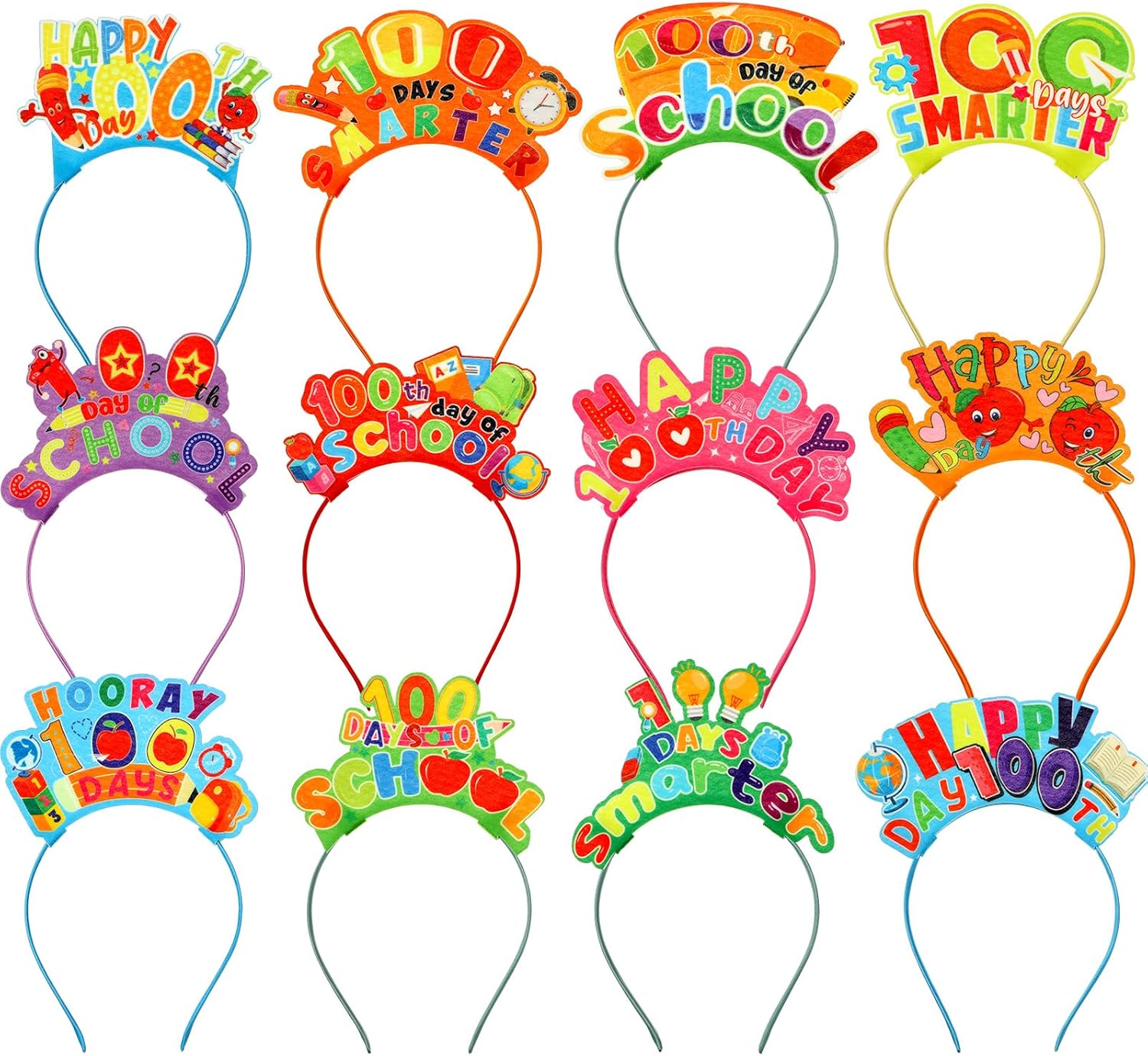 Amazon.com: Cindeer 12 Pieces 100 Day of School Headbands Felt Colorful ...
