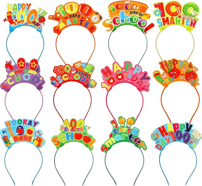 Amazon.com: Cindeer 12 Pieces 100 Day of School Headbands Felt Colorful ...