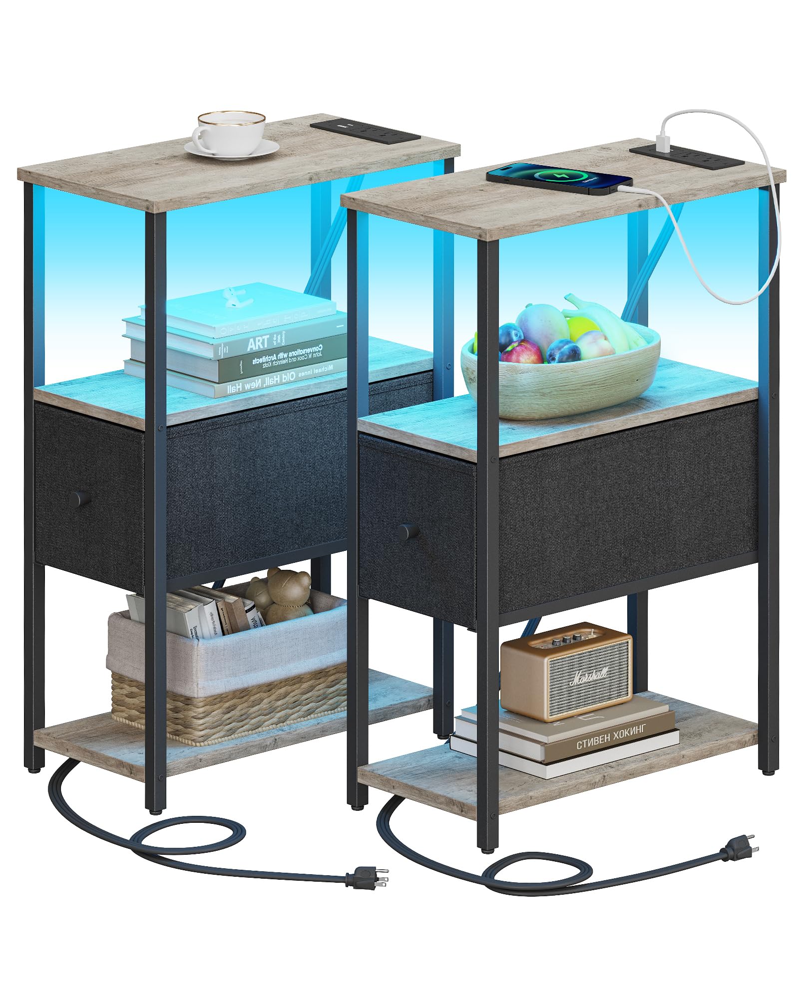 Amazon.com: TUTOTAK Small Narrow LED End Table with Charging Station ...