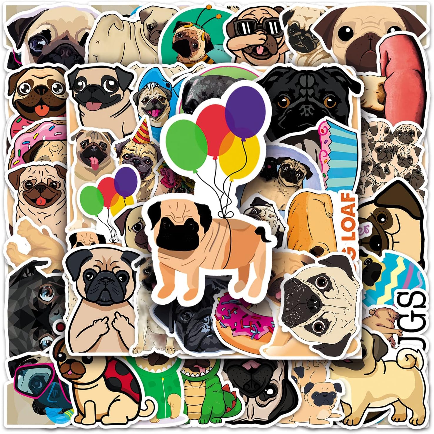 Pug Puppy Stickers,50 Pcs Pug Dog Graffiti Vinyl Waterproof Decals for ...