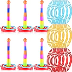 Simgoing 72 Pieces Colorful Plastic Sport Ring Toss Game Set Include 72 ...