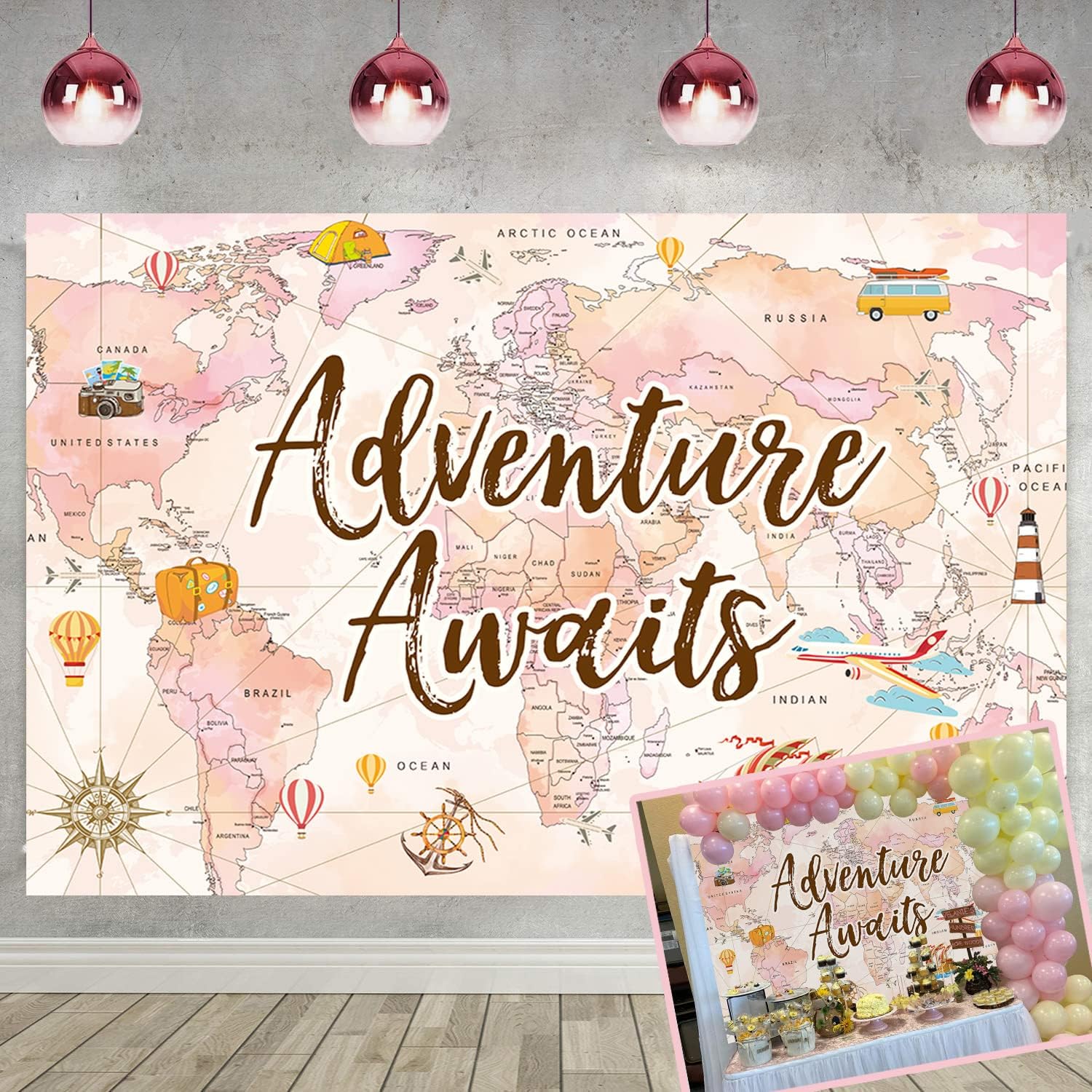 Amazon.com : Riyidecor Adventure Awaits Backdrop World map Photography ...
