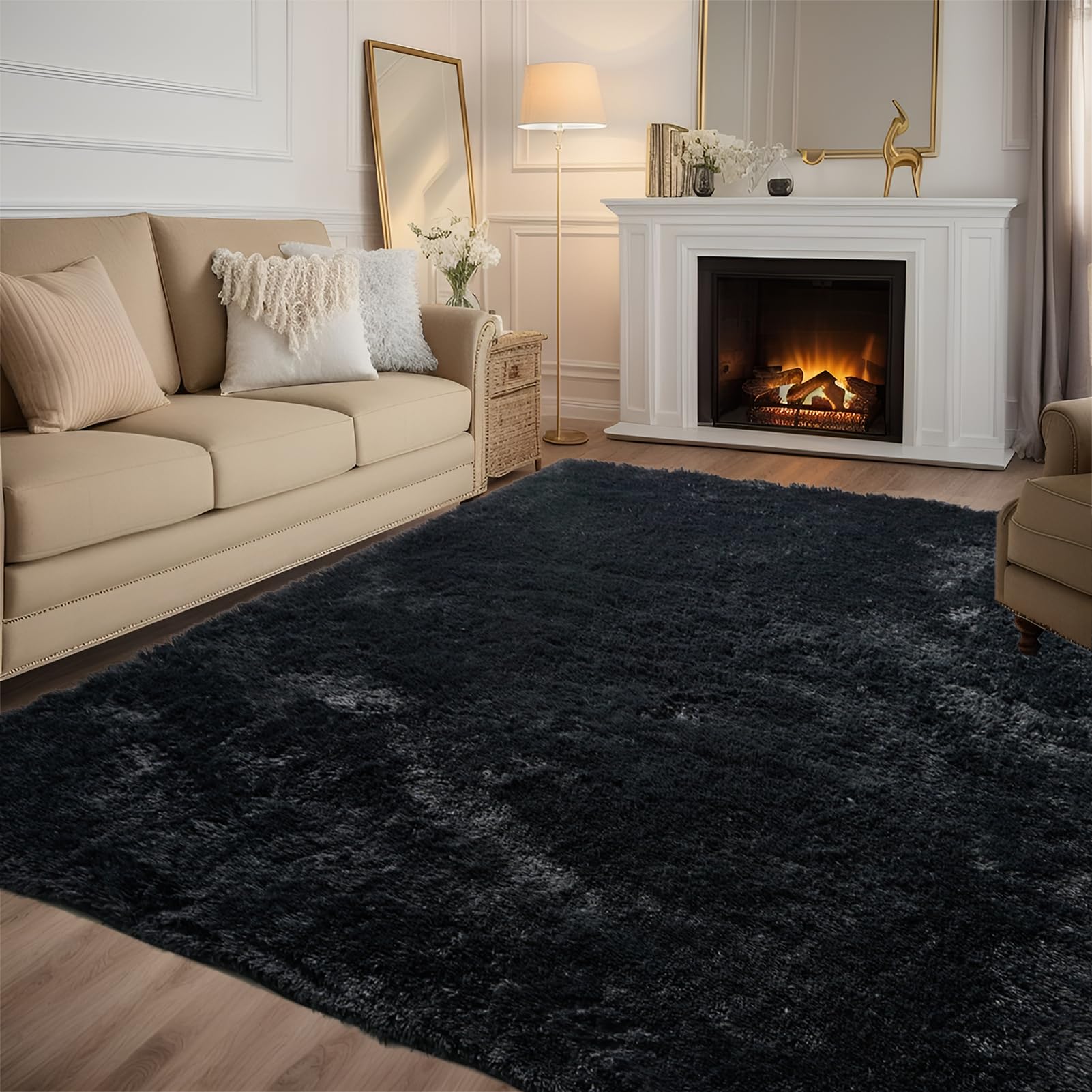 Fluffy Rug for Living Room 8x10 Tie-Dyed Luxurious Area Rug Shaggy Rug ...