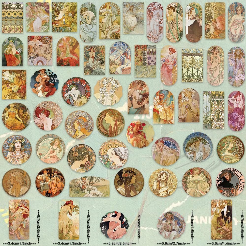 Journaling Decal Collection 114-Piece Vintage Mucha Sticker Pack ...