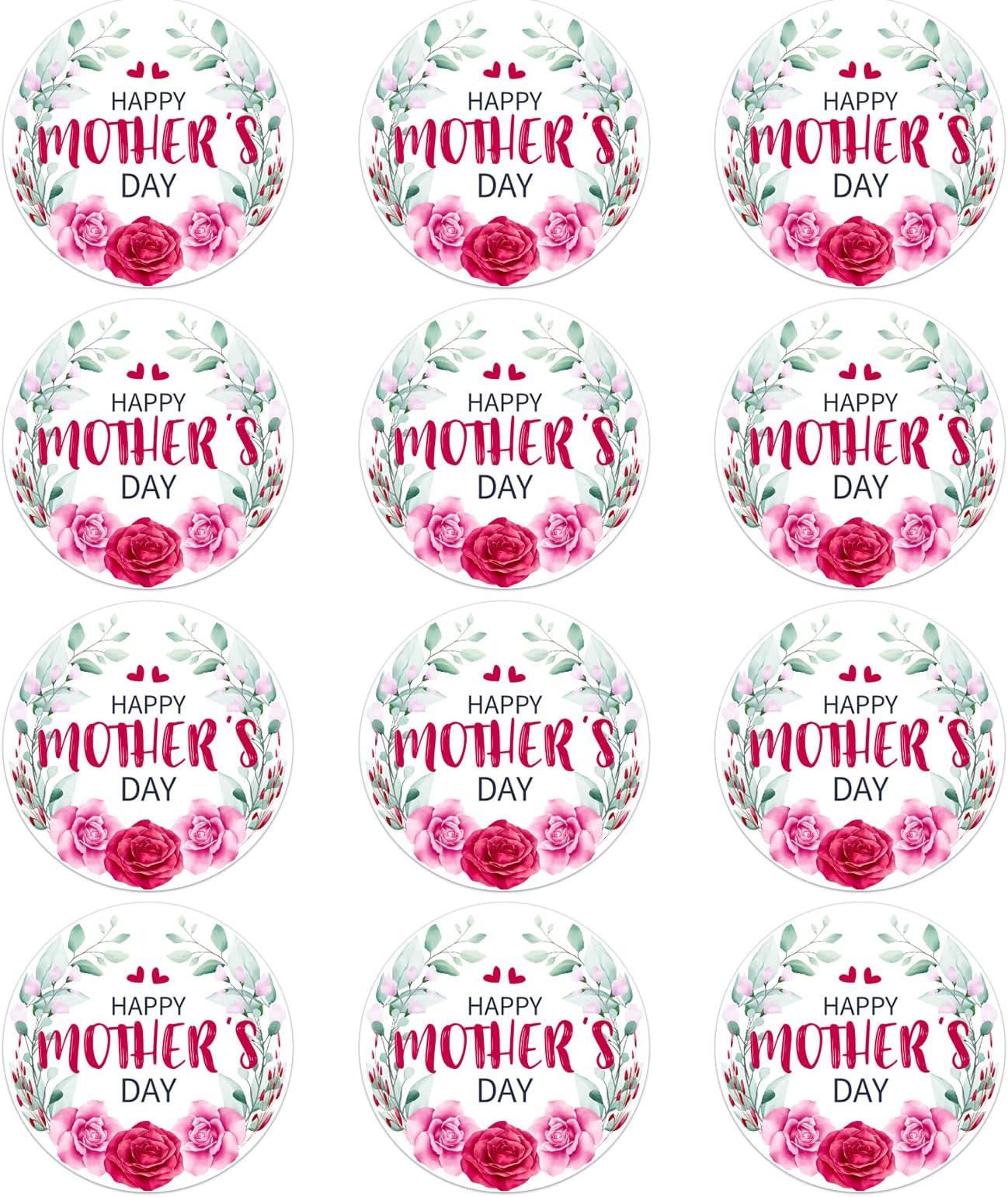 Amazon.com : 2 inch Happy Mother's Day Labels Floral Mothers Day Red ...