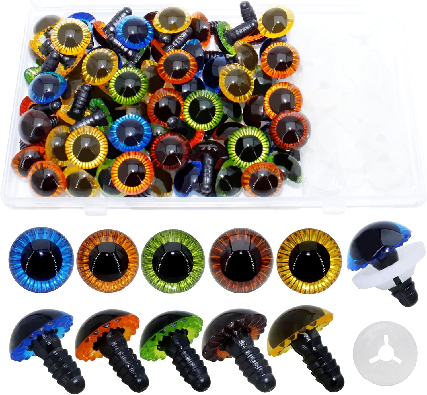 Amazon.com: BESTCYC 1Box(100Pcs) 15mm Plastic Safety Eyes 5Colors ...