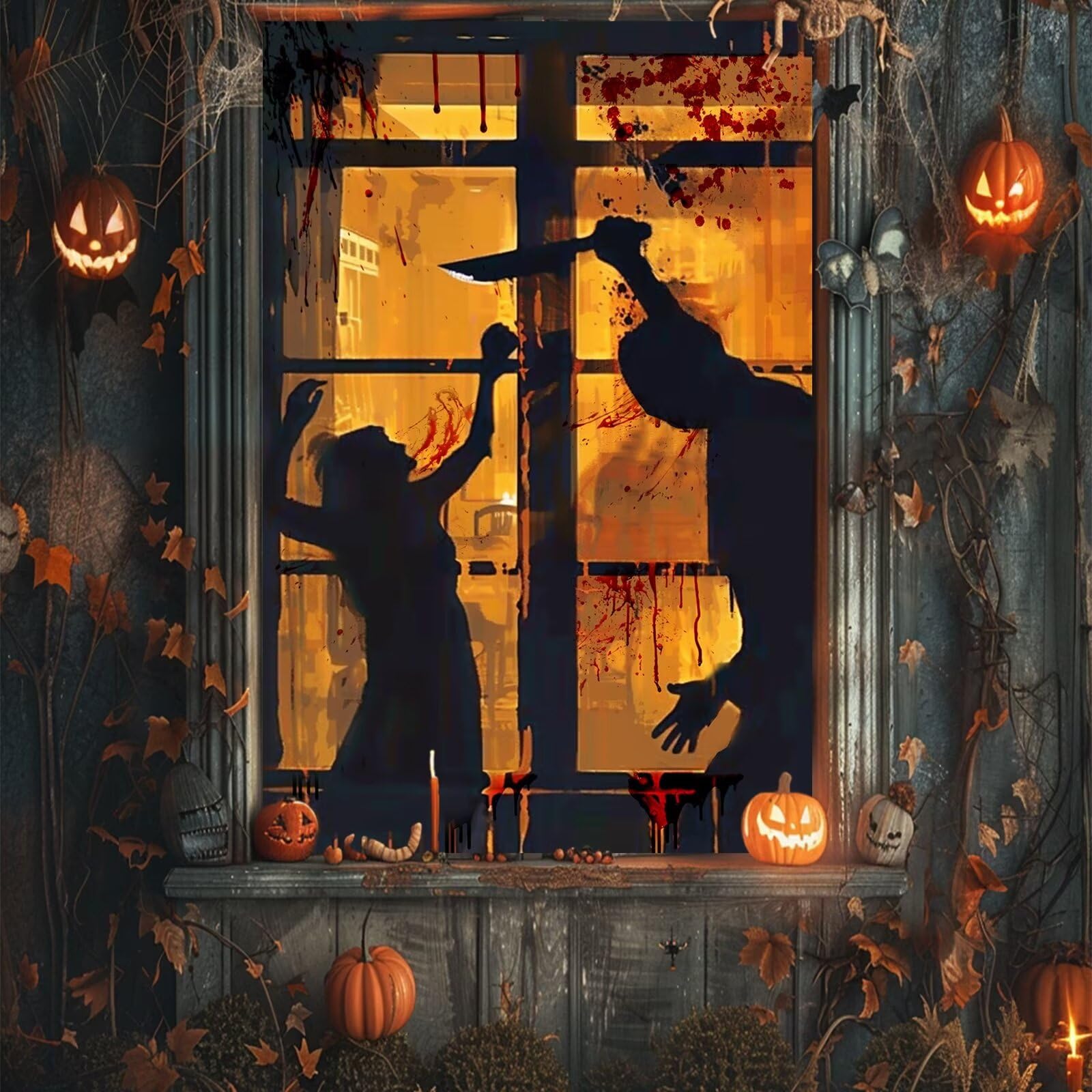 Amazon.com : Halloween Window Cover Decorations, Fabric Scary Halloween ...