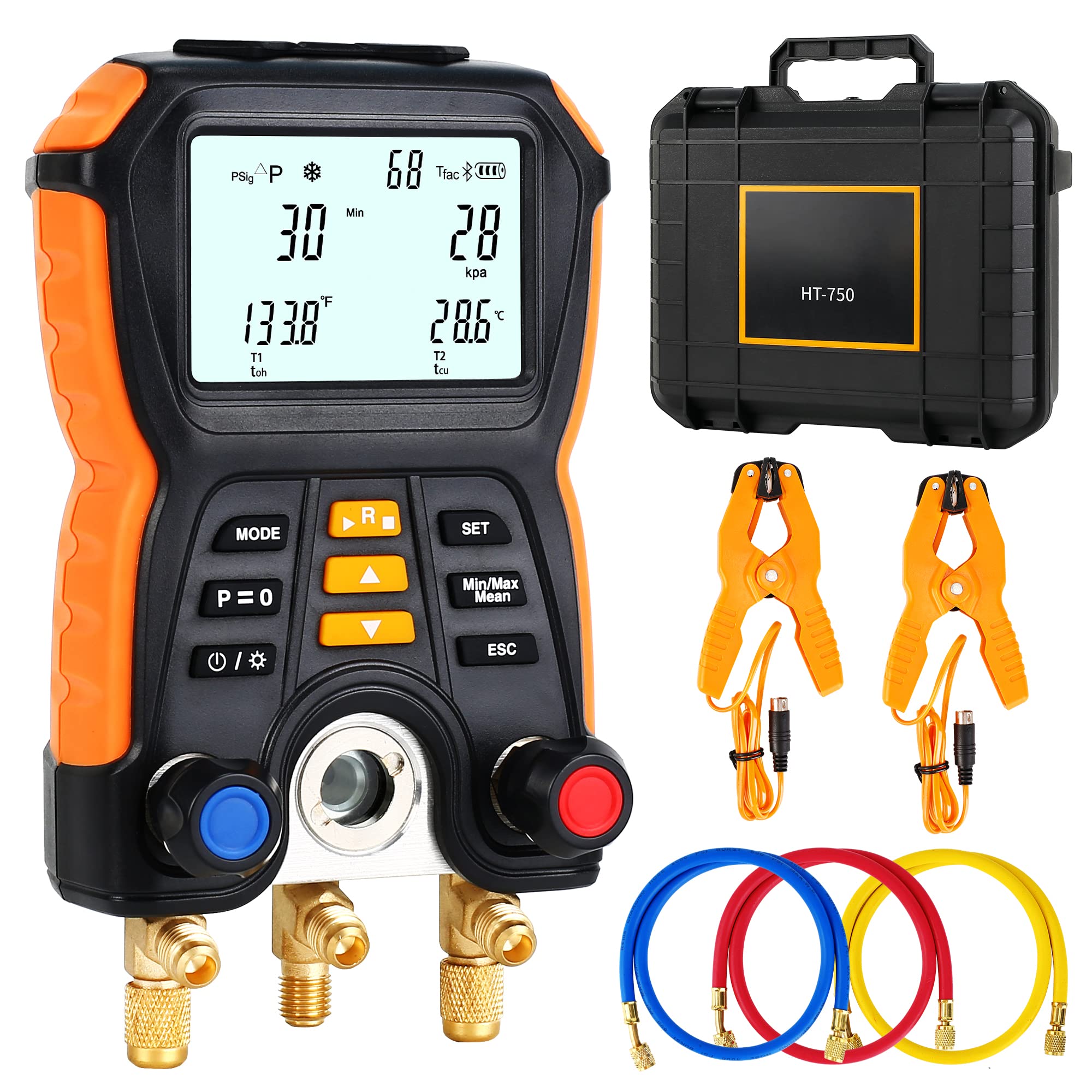 Buy URPRO Digital Manifold Gauge Meter Set, Vacuum Pressure Temperature ...