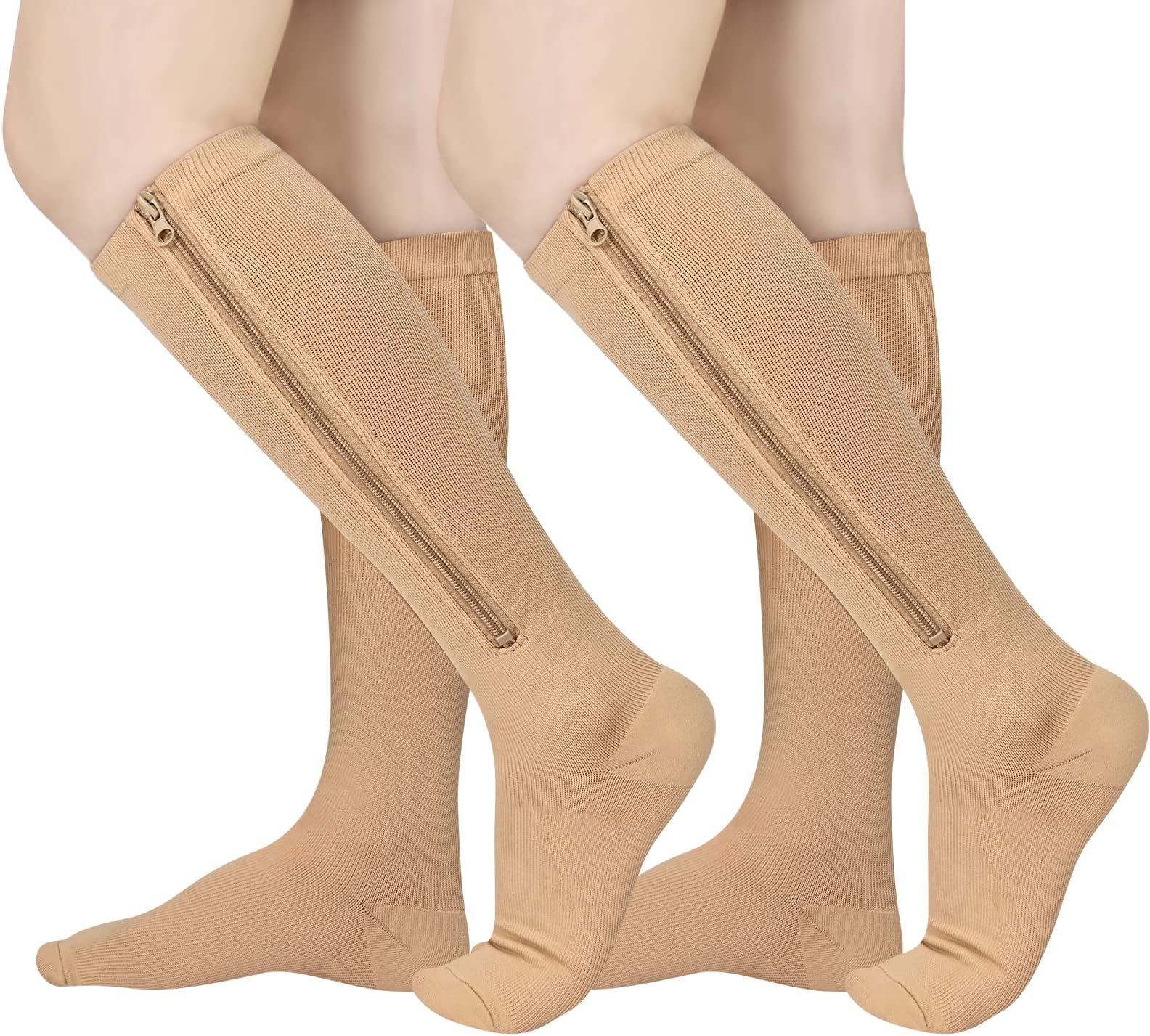Amazon.com: 2 Pairs Zipper Compression Socks, 15-20 mmHg Closed Toe ...