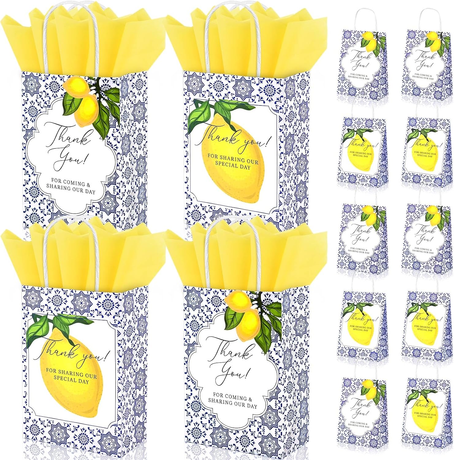 Amazon.com: Bolsome 24Pcs Blue Tiles and Lemon Gift Bags with Yellow ...
