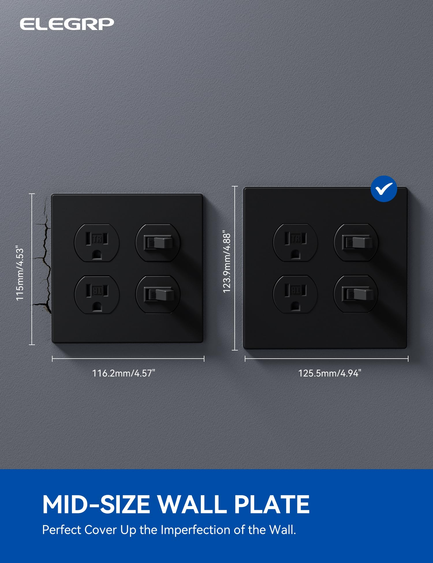 Snapklik.com : ELEGRP 2-Gang Screwless Duplex Wall Plates, Mid-Size ...
