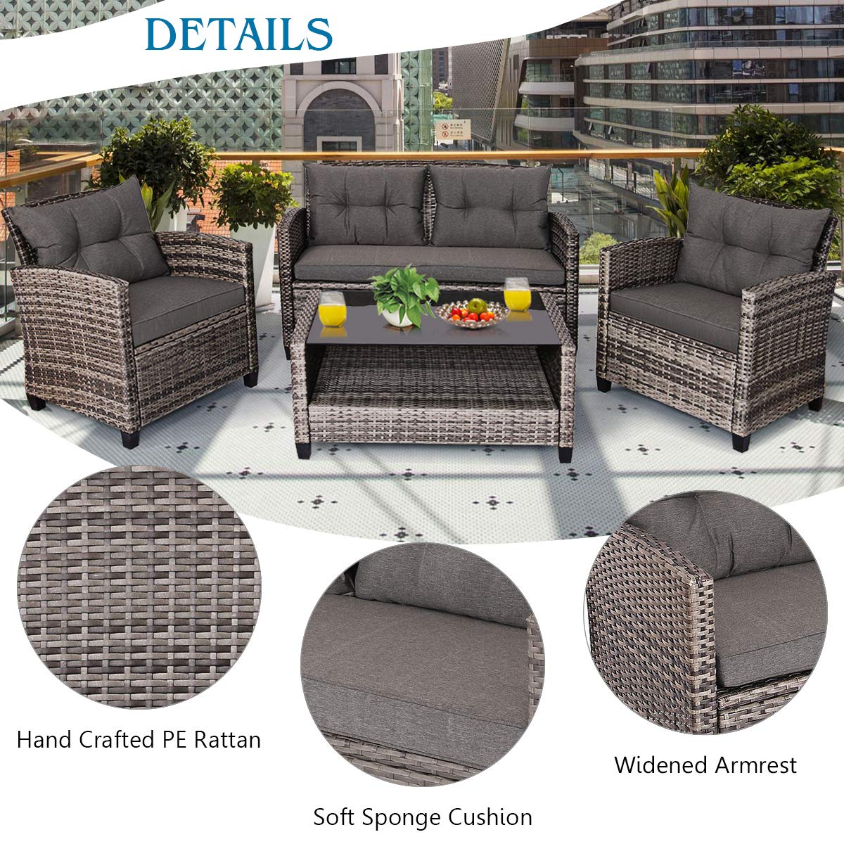 Rattan Patio Furniture Set Tangkula 4-Piece Outdoor Patio Set - PE ...