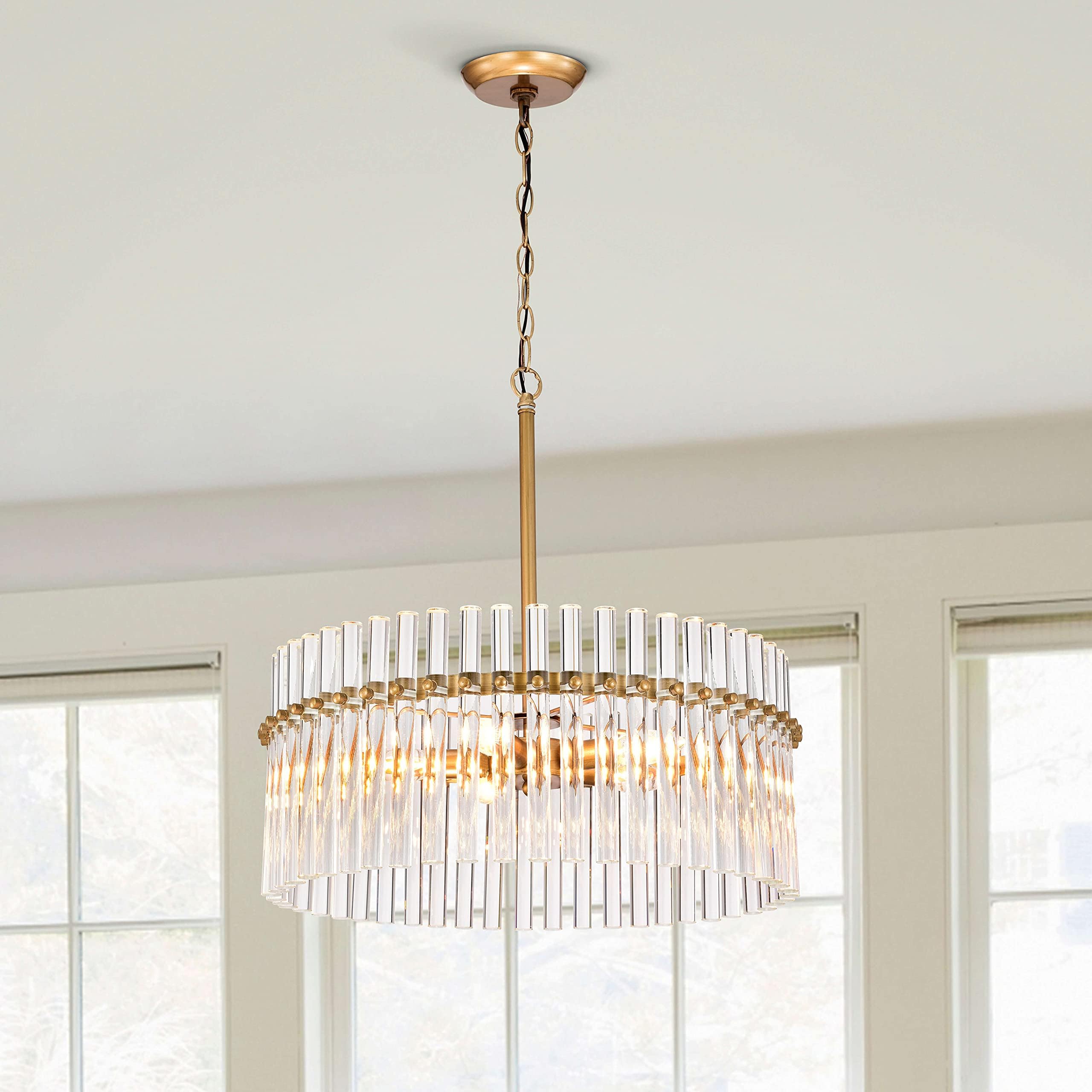 Jojospring Casandra 5-Light Brushed Brass Pendant Crystal Chandelier ...