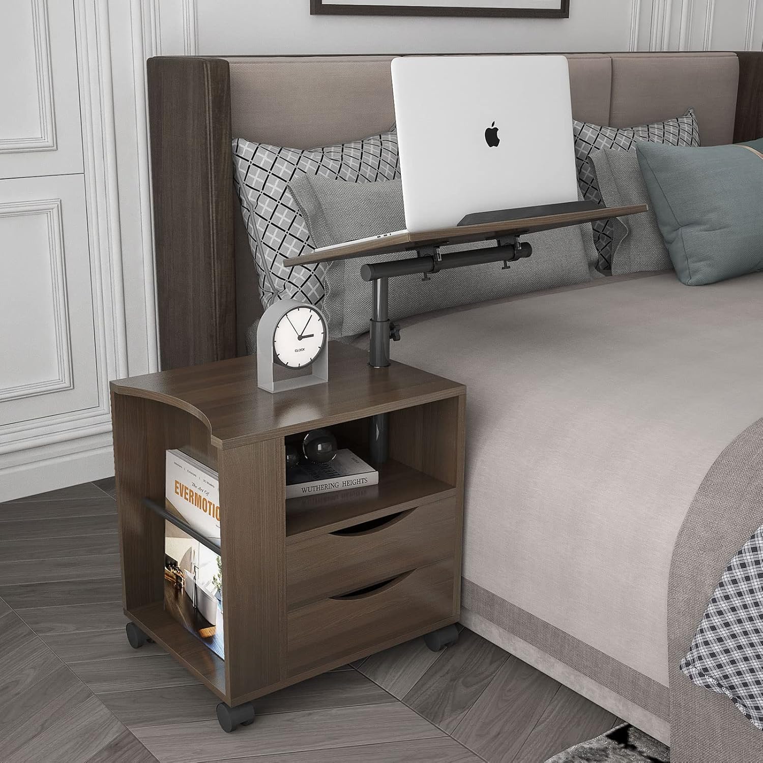 Amazon.com: Height Adjustable Overbed End Table Wooden Nightstand with ...