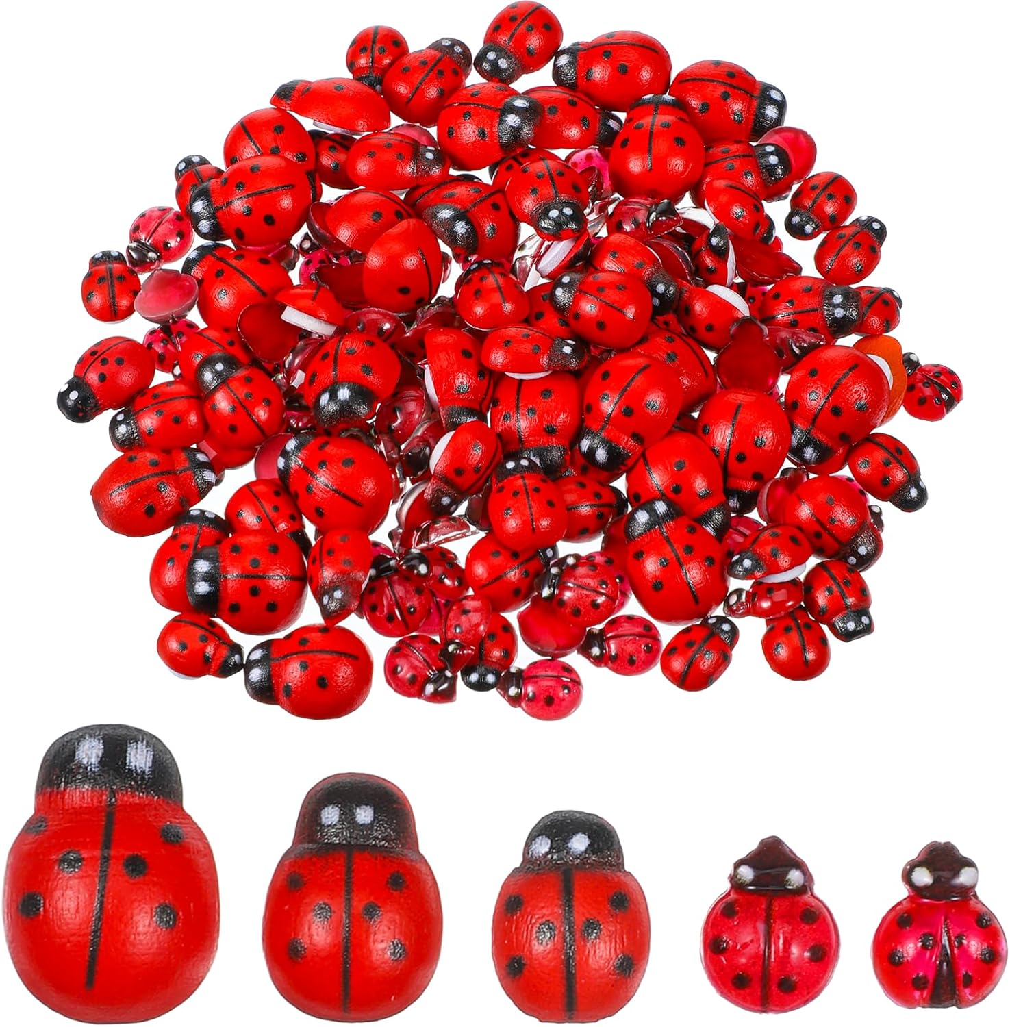 Amazon.com: 200 Piece Ladybug Decor Wooden Mini Resin Ladybugs Self ...